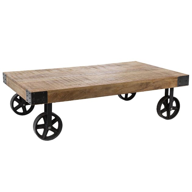Table basse industrielle manguier à roulettes | Tables basses | Pier Import