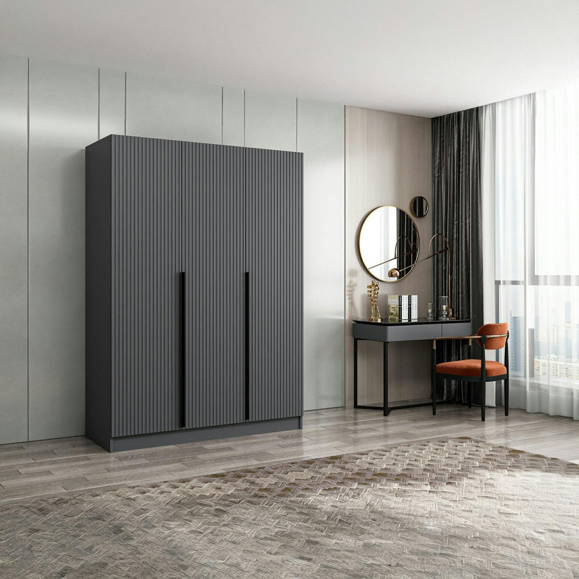 Armoire penderie design 3 portes grises rainurées BYRON | Dressings ...