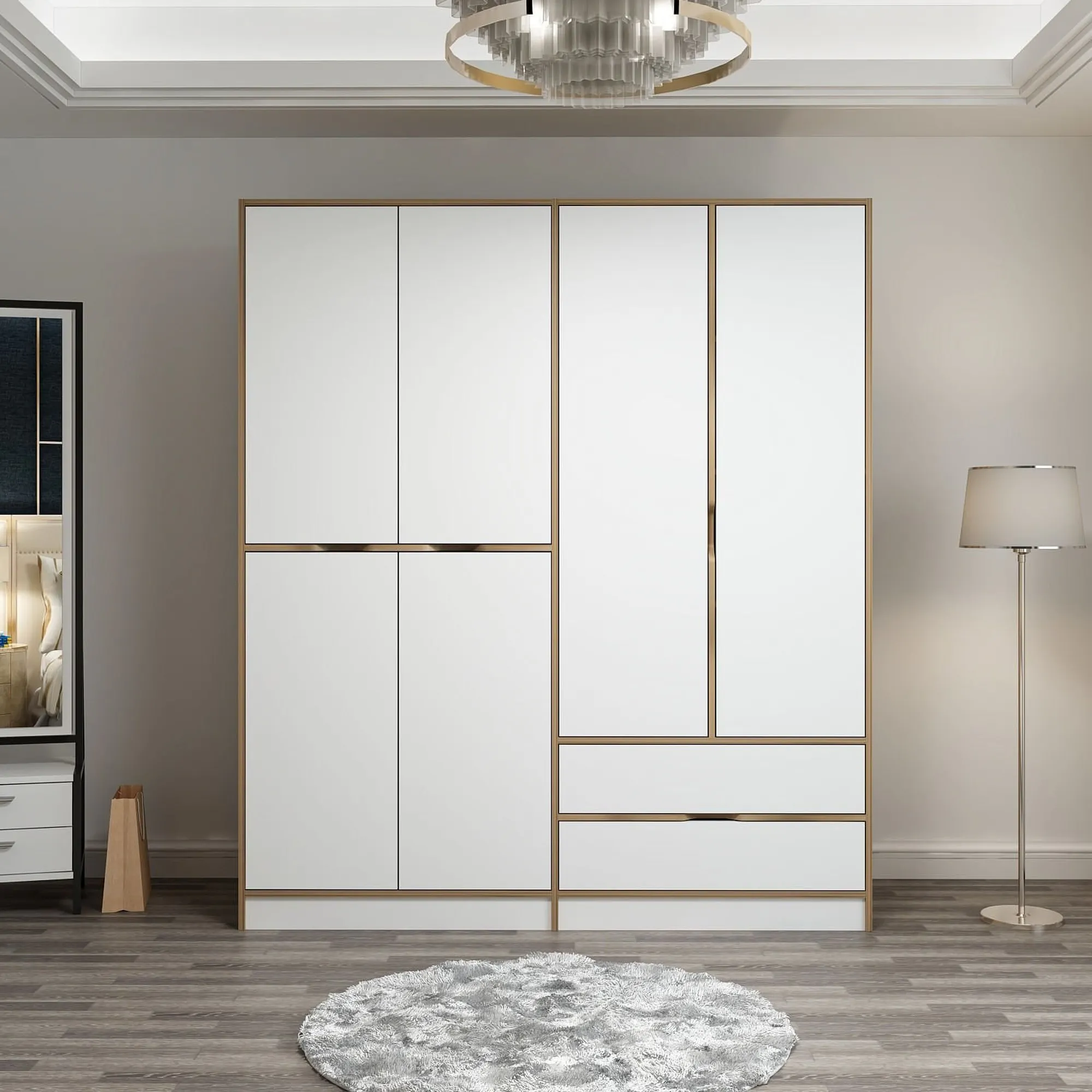Armoire penderie moderne - 6 portes blanches L.185 cm BYRON | Dressings ...