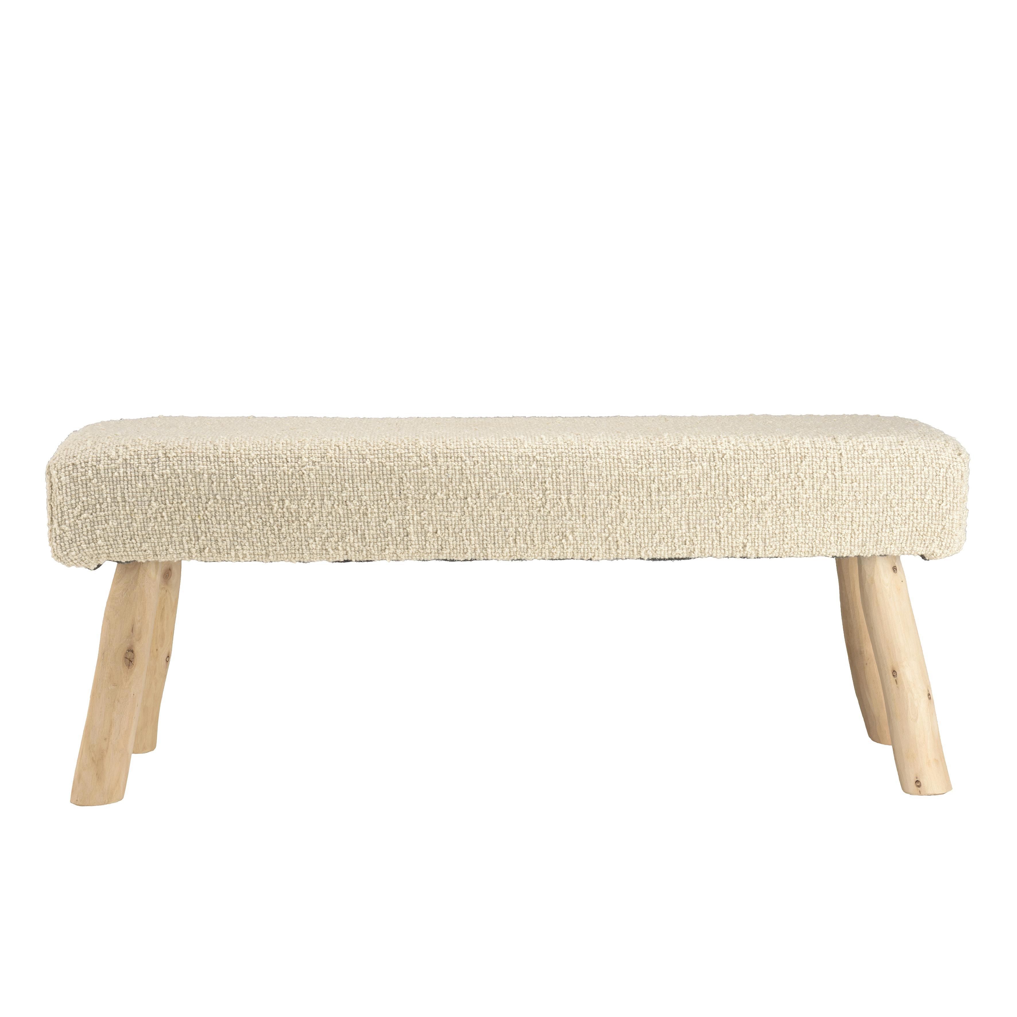 Banc bohème assise laine ivoire effet canevas TIM | Bancs | Pier Import