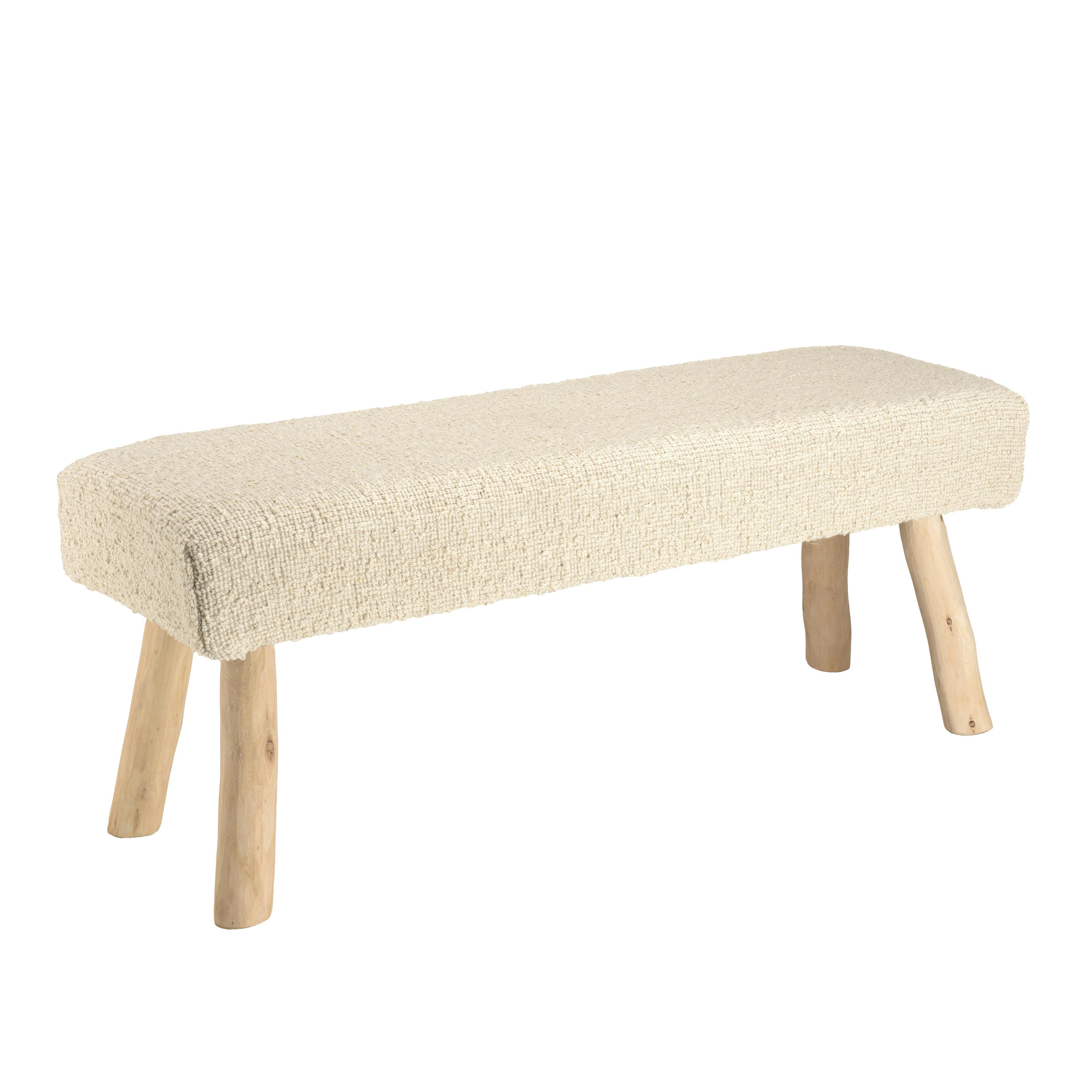 Banc bohème assise laine ivoire effet canevas TIM | Bancs | Pier Import