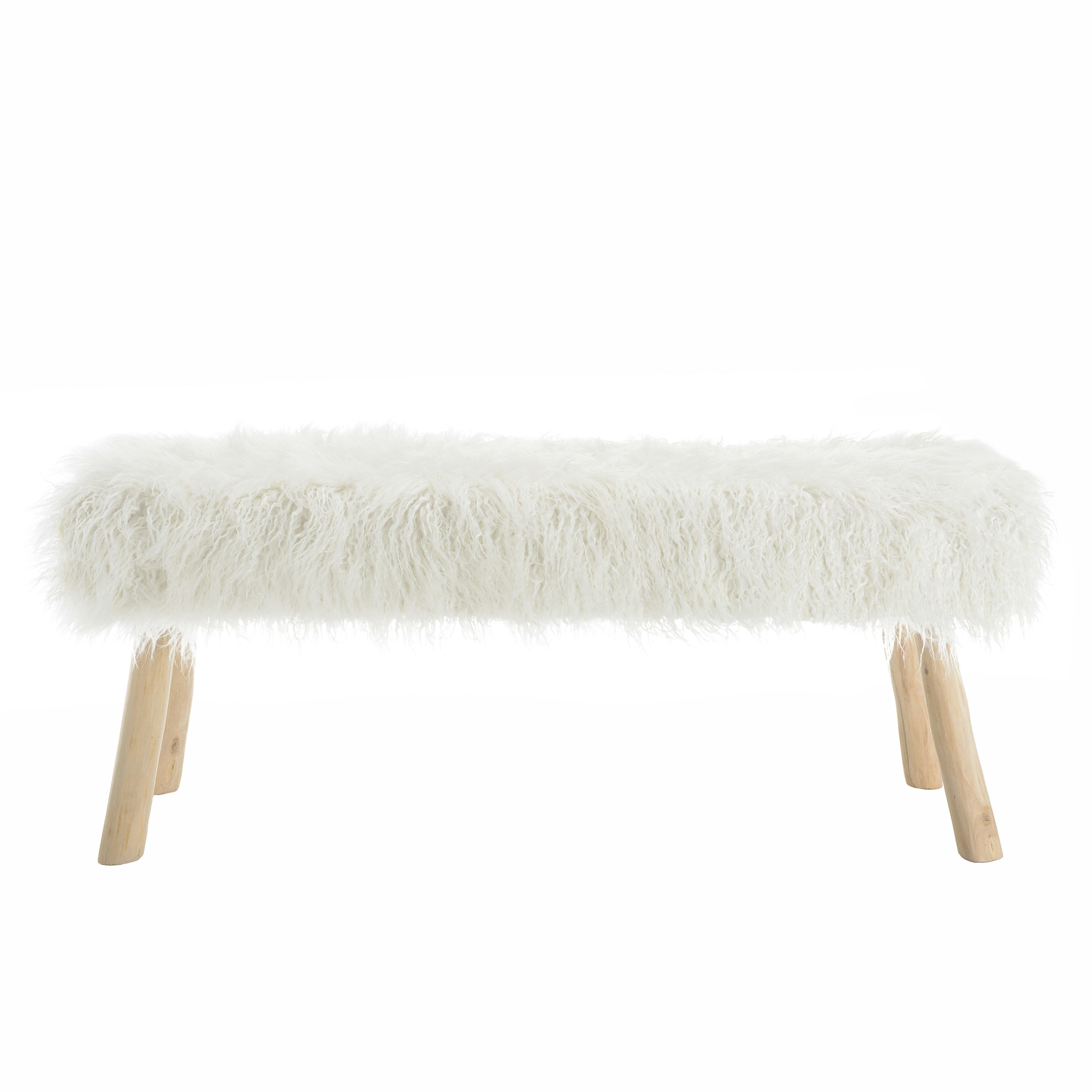 Banc bohème effet fourrure ivoire TIM | Bancs | Pier Import