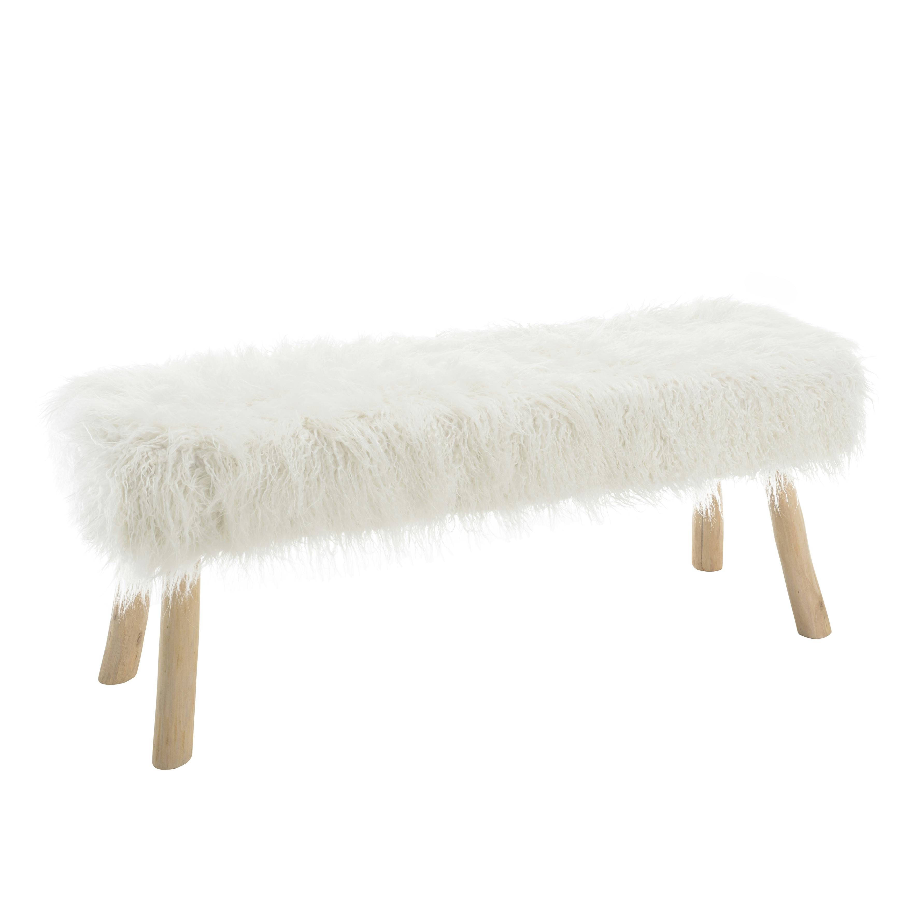 Banc bohème effet fourrure ivoire TIM | Bancs | Pier Import