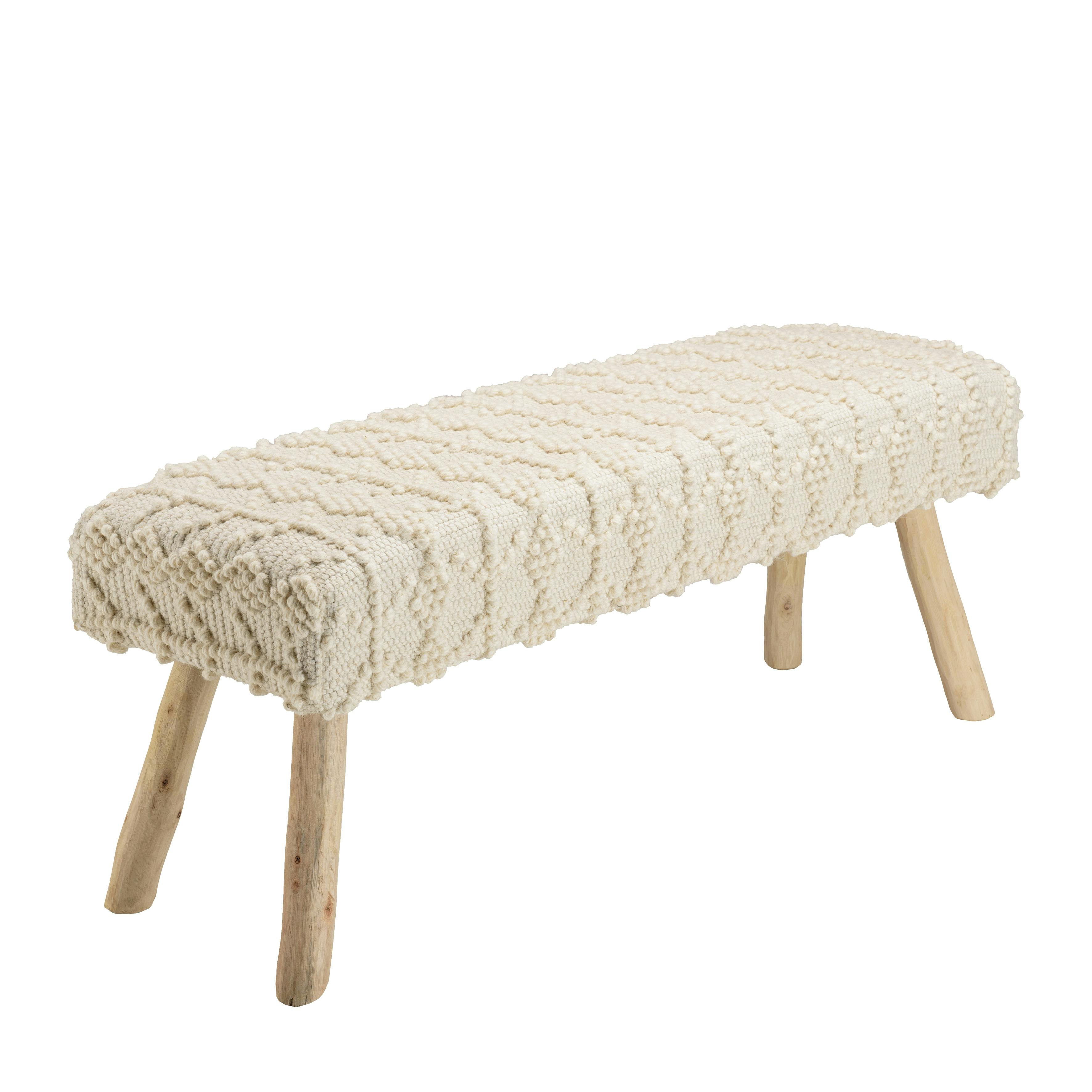 Banc bohème laine ivoire avec losanges TIM | Bancs | Pier Import