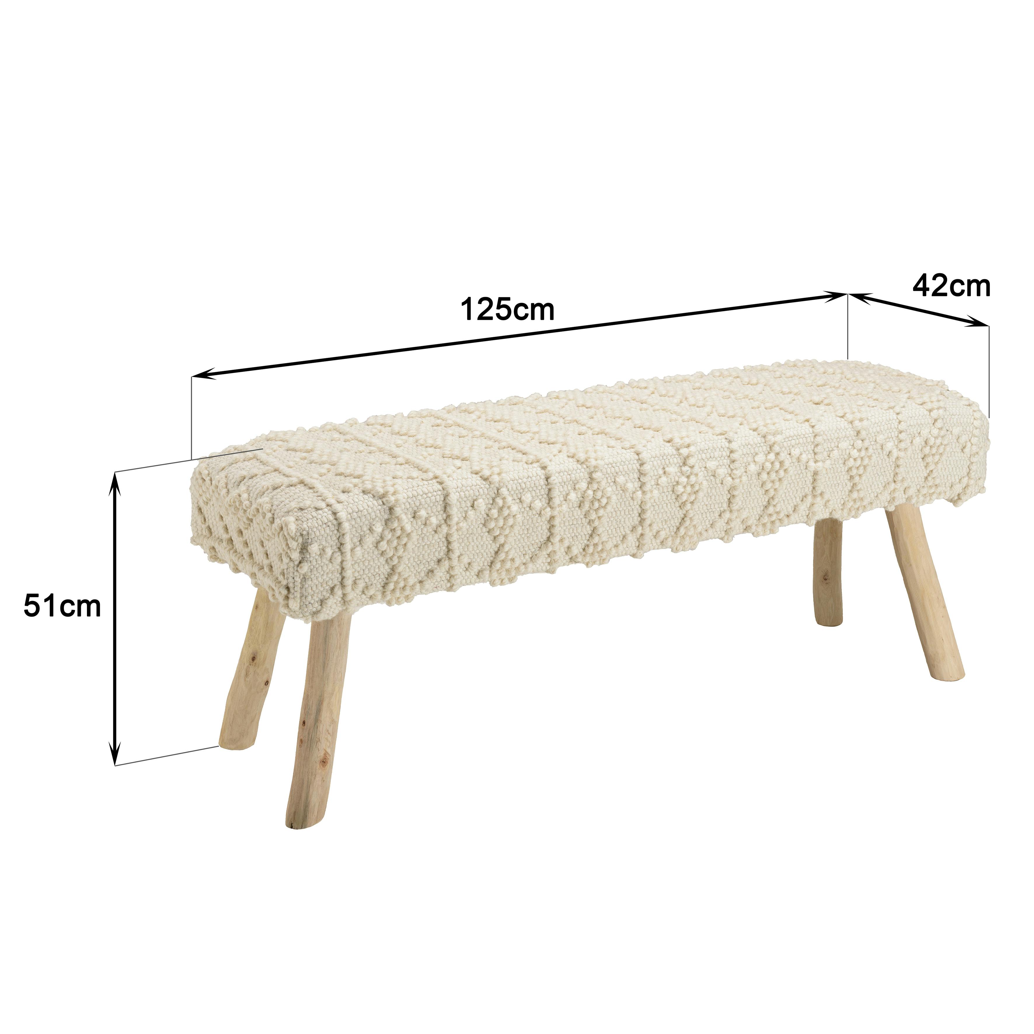Banc bohème laine ivoire avec losanges TIM | Bancs | Pier Import