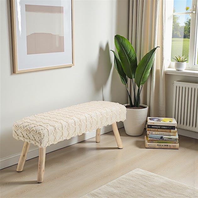 Banc bohème laine ivoire avec losanges TIM | Bancs | Pier Import