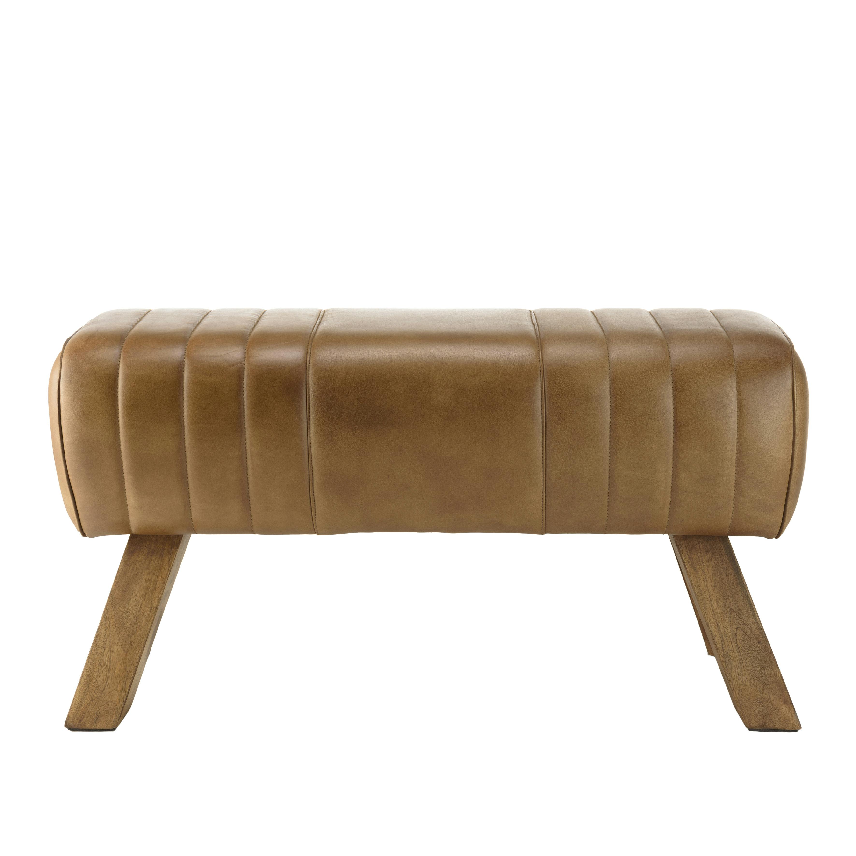 Banc cuir havane pieds en bois 89 cm TIM | Bancs | Pier Import