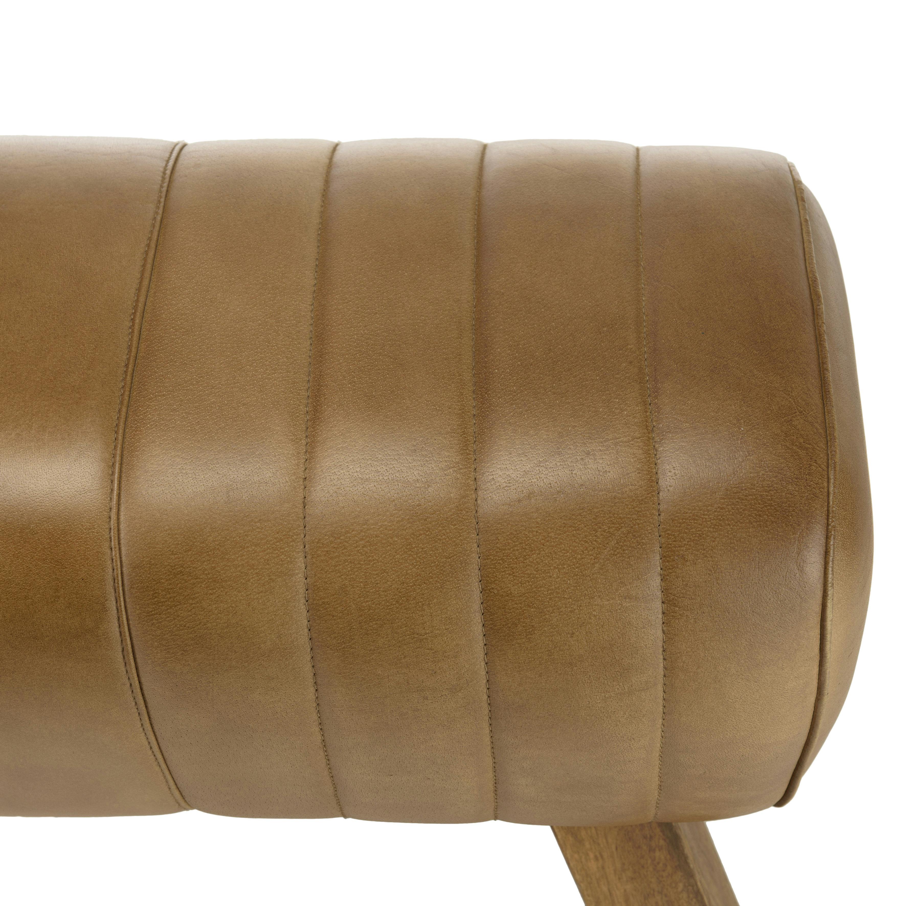 Banc cuir havane pieds en bois 89 cm TIM | Bancs | Pier Import