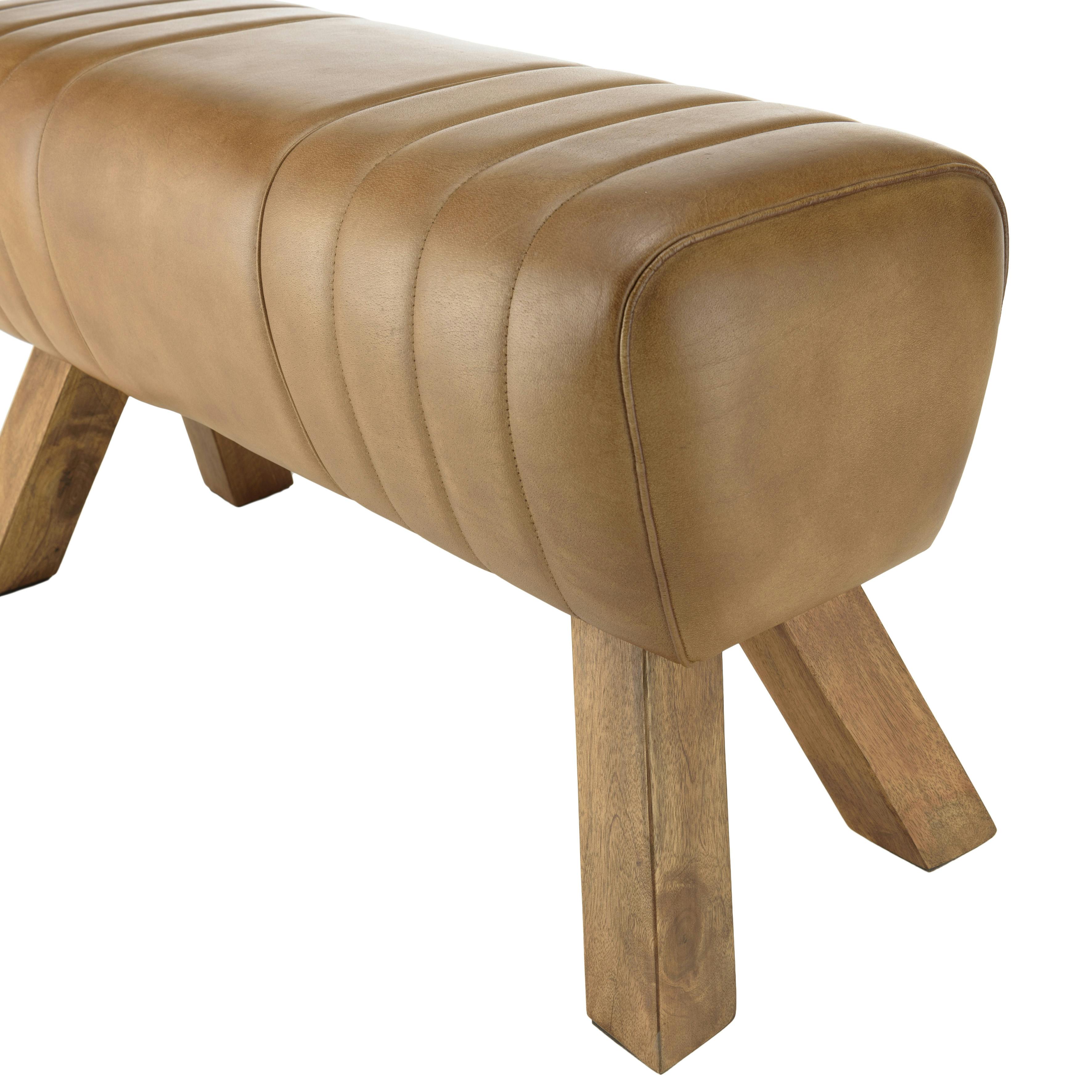 Banc cuir havane pieds en bois 89 cm TIM | Bancs | Pier Import
