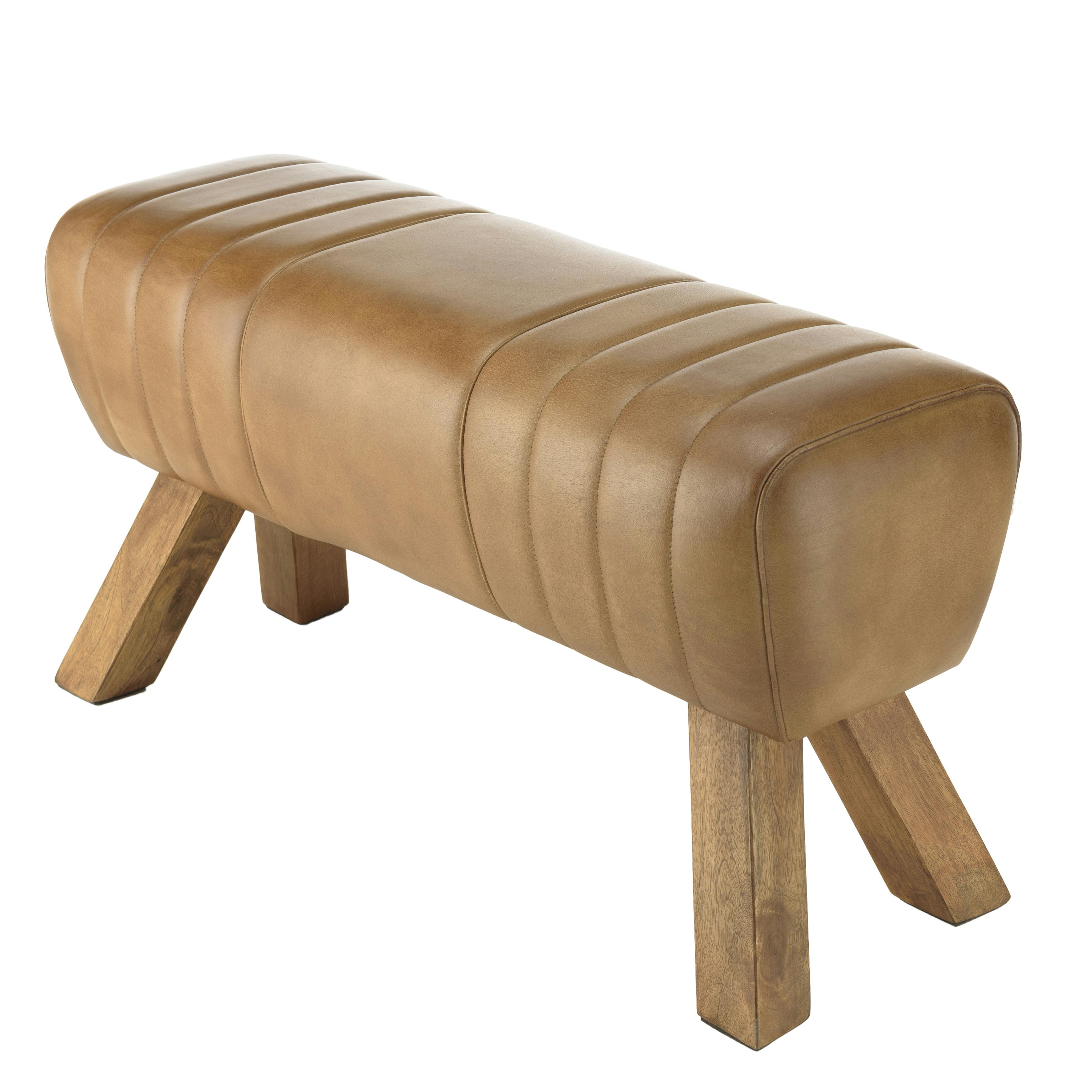 Banc cuir havane pieds en bois 89 cm TIM | Bancs | Pier Import