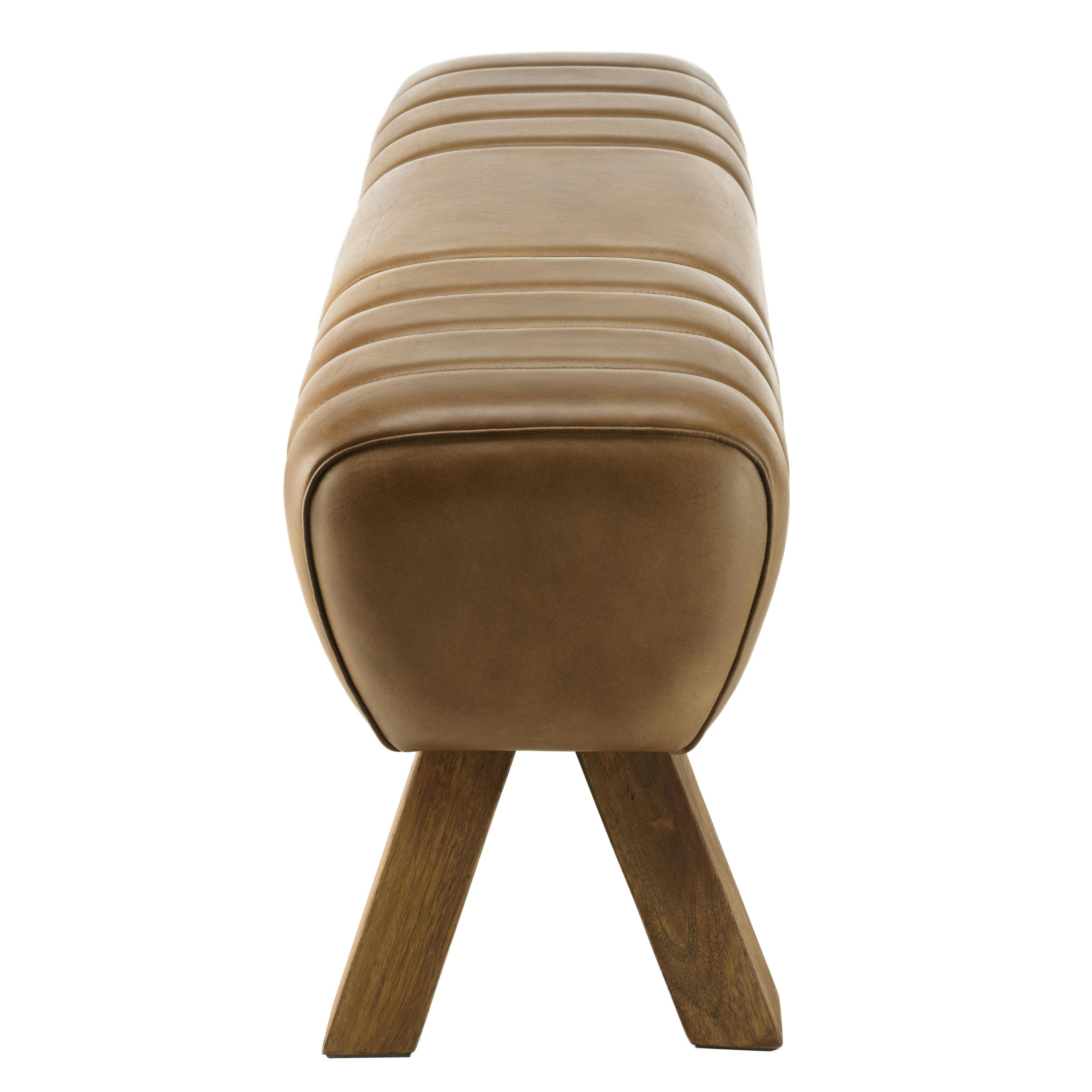 Banc cuir havane pieds en bois 89 cm TIM | Bancs | Pier Import