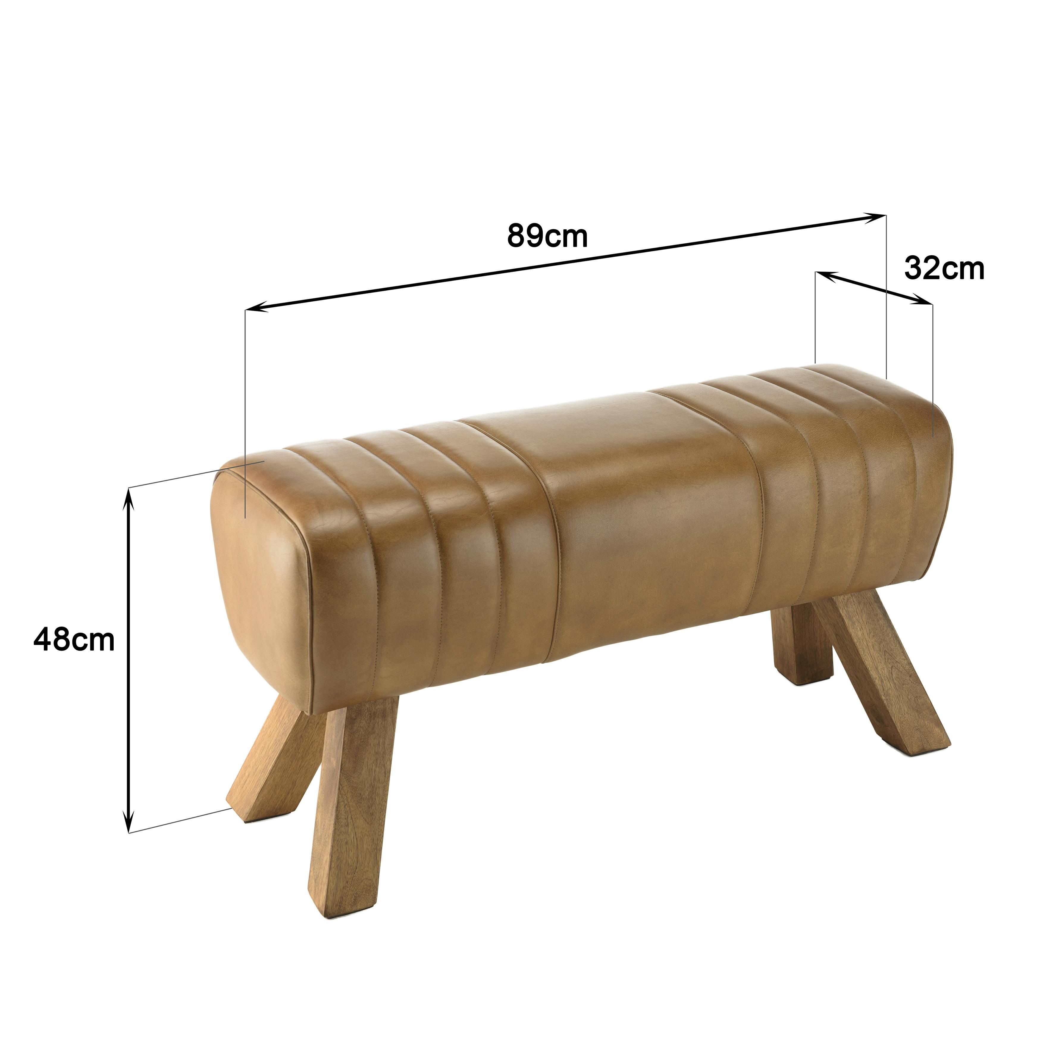 Banc cuir havane pieds en bois 89 cm TIM | Bancs | Pier Import