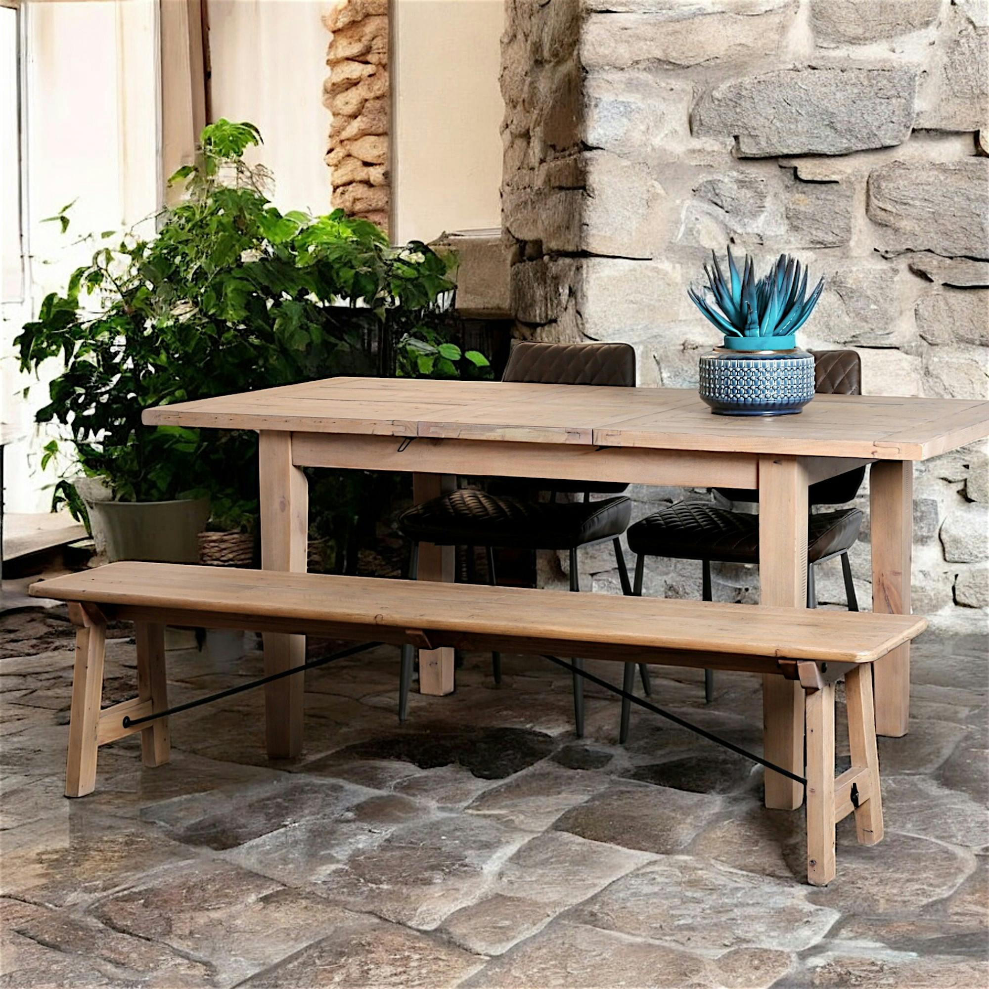 Banc de table bois recyclé clair 186 cm SALERNE | Bancs | Pier Import