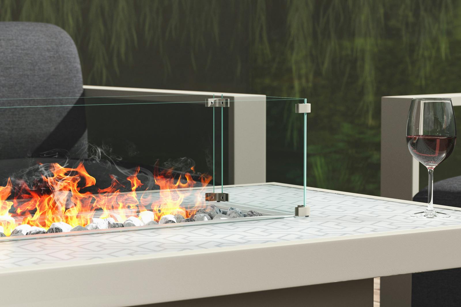 Brasero table basse en aluminium gris et motifs graphiques LANZAROTE ...