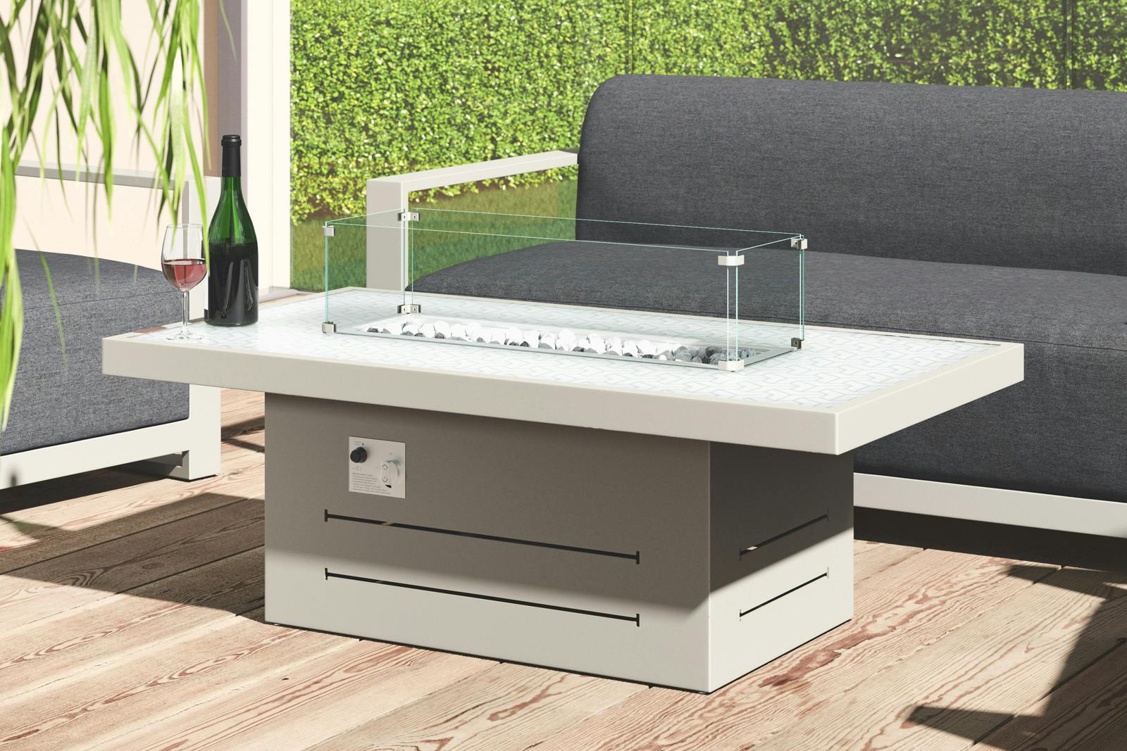 Brasero table basse en aluminium gris et motifs graphiques LANZAROTE ...