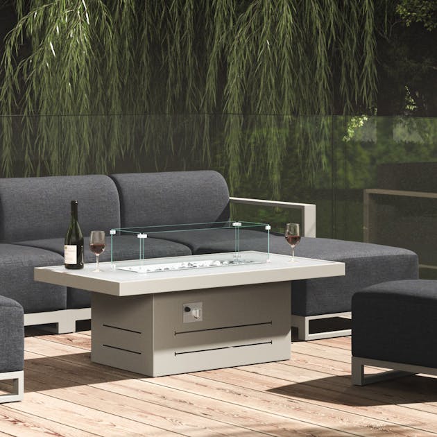 Brasero table basse en aluminium gris et motifs graphiques LANZAROTE ...