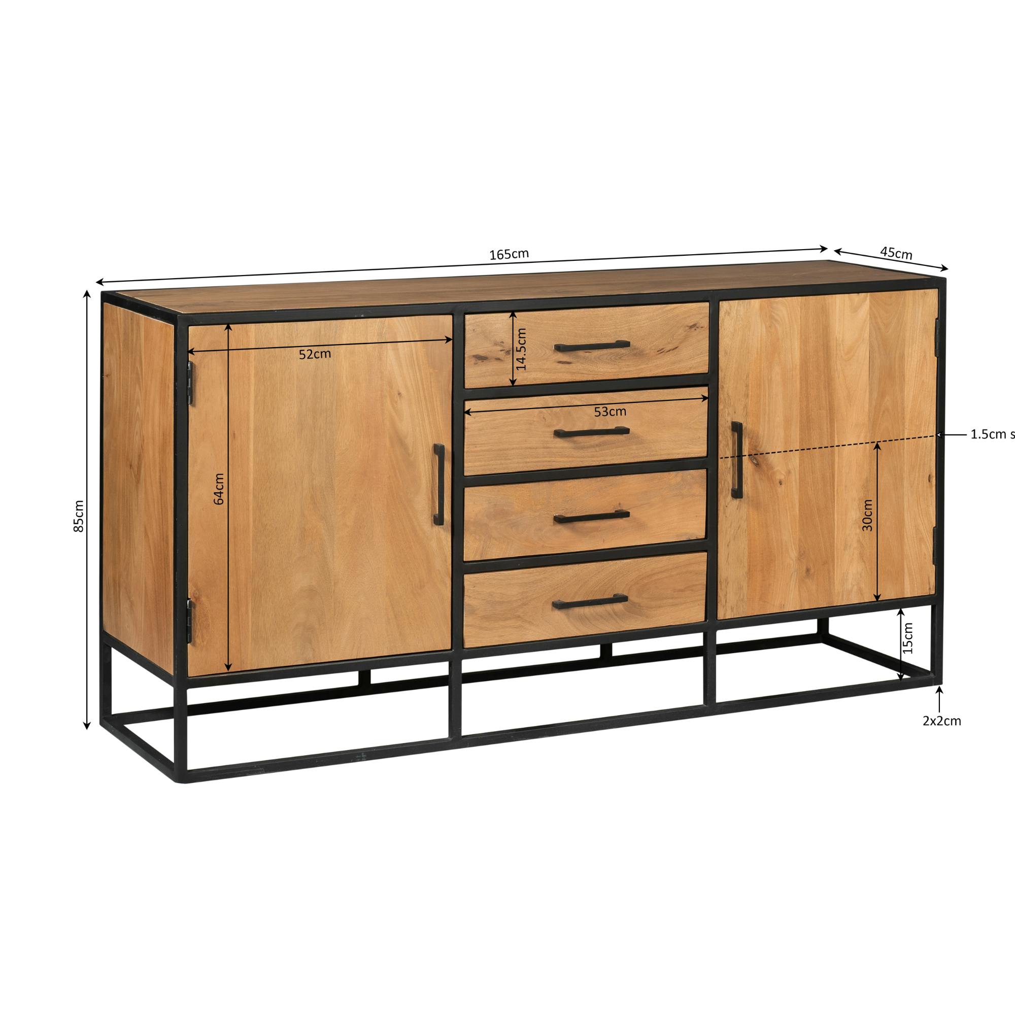 Buffet 2 portes bois clair métal noir 165 cm RIVANO | Buffets / Bahuts ...