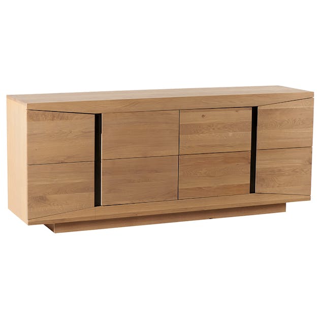 Buffet bas Chêne ciré et métal patiné 4 portes, 3 tiroirs intérieurs ...