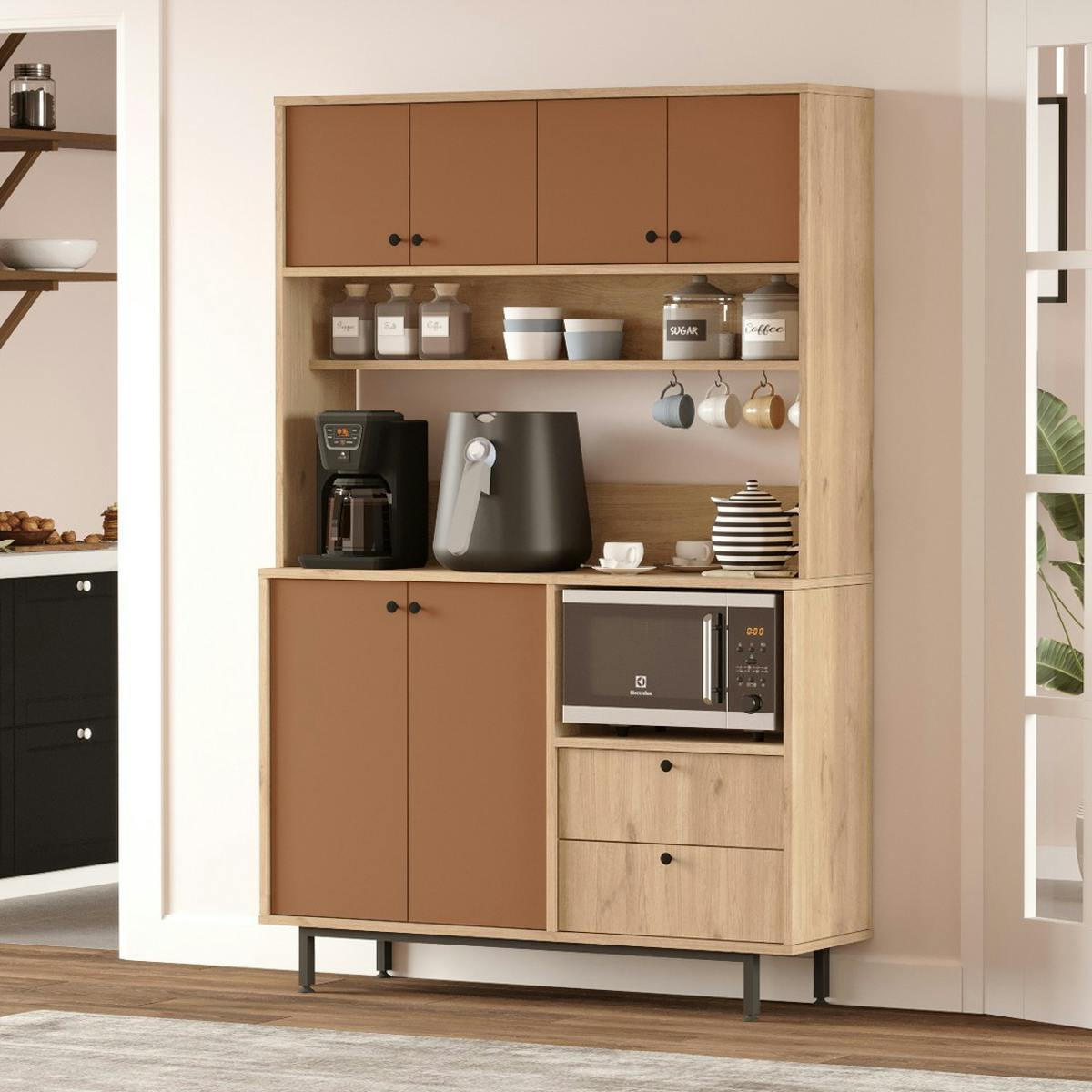 Buffet cuisine niche micro-ondes 6 portes L 120 cm JENA | Rangements ...