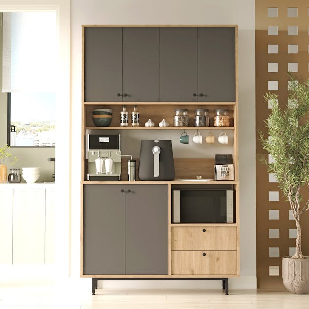 Buffet cuisine niche micro-ondes décor gris H 205 cm JENA | Rangements ...