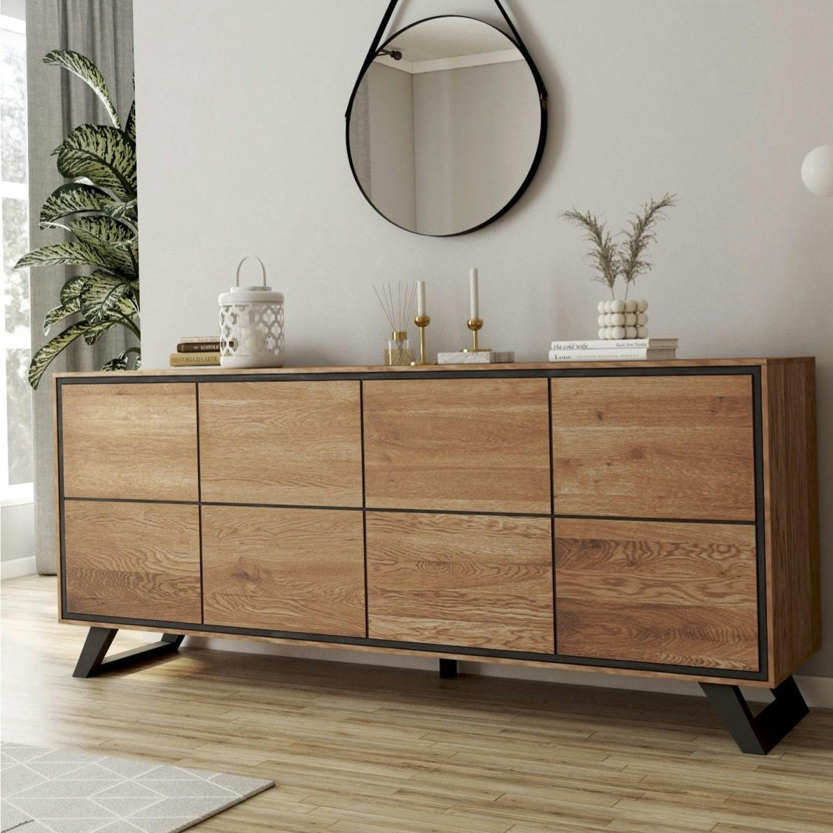 Buffet enfilade bois de chêne huilé 4 portes PALERME | Buffets / Bahuts ...