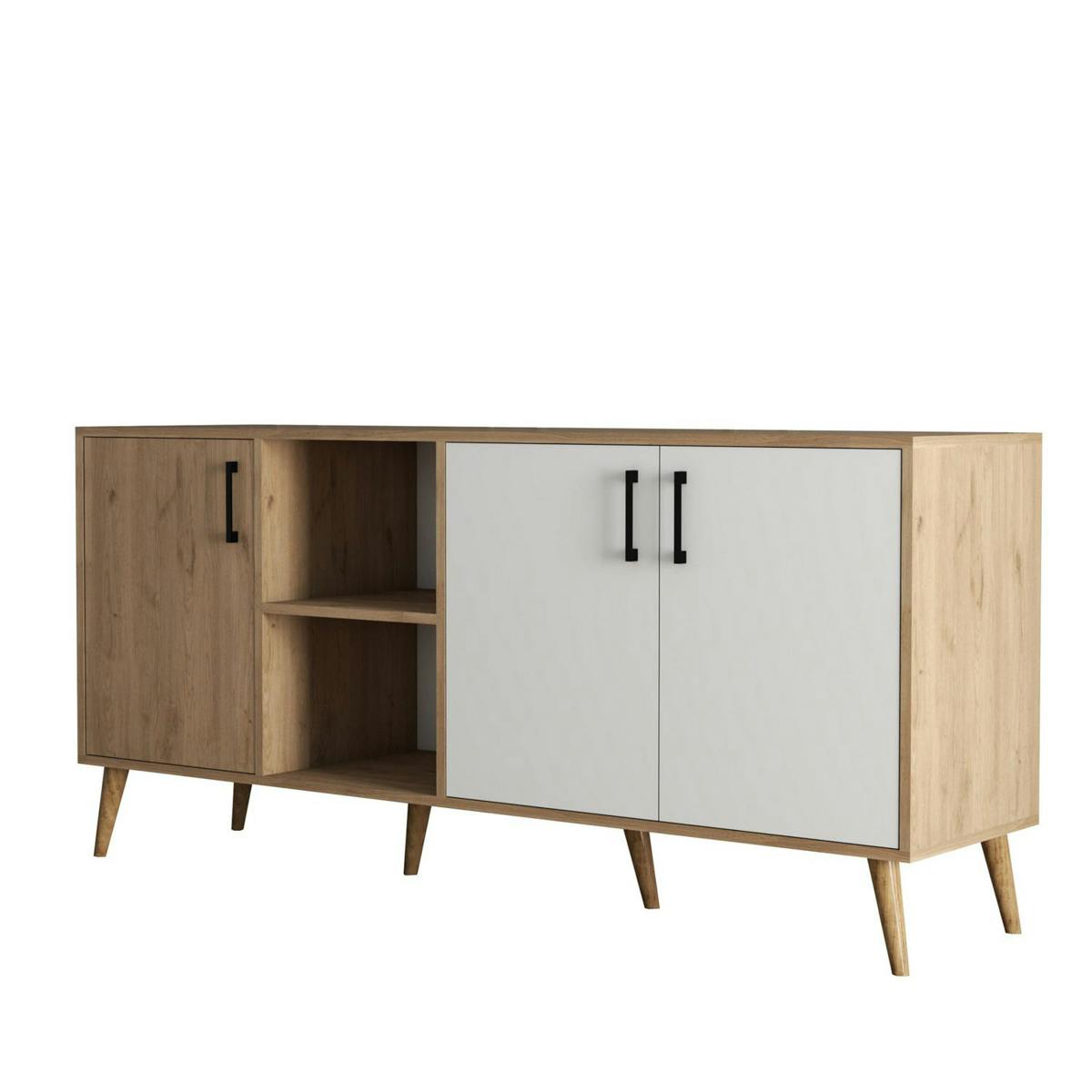 Buffet moderne effet bois et blanc, pieds obliques MARFA | Buffets ...