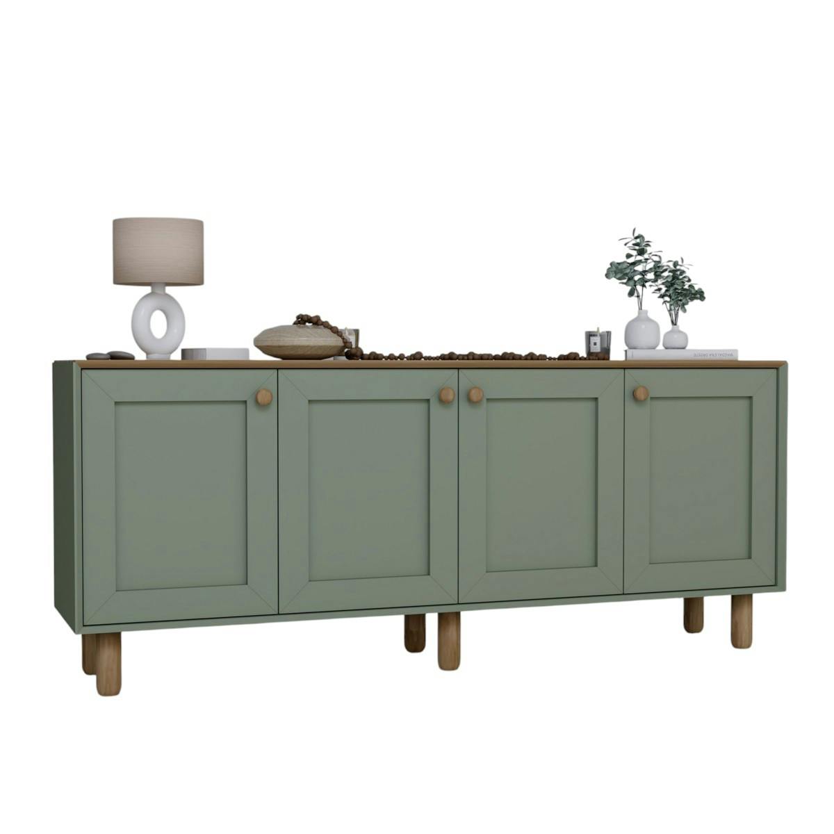 Buffet salle à manger vert sauge, plateau effet bois VAREN | Buffets ...