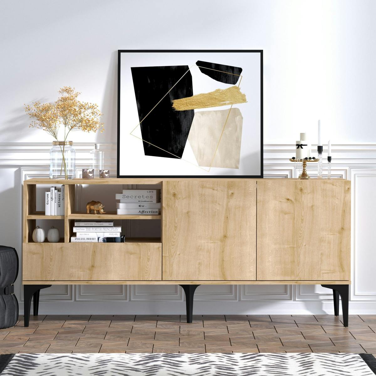 Buffet scandinave 2 portes décor bois clair UMEA | Buffets / Bahuts ...