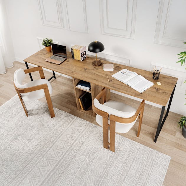 Bureau double avec rangement central - plateau effet pin MARFA | Bureaux | Pier Import