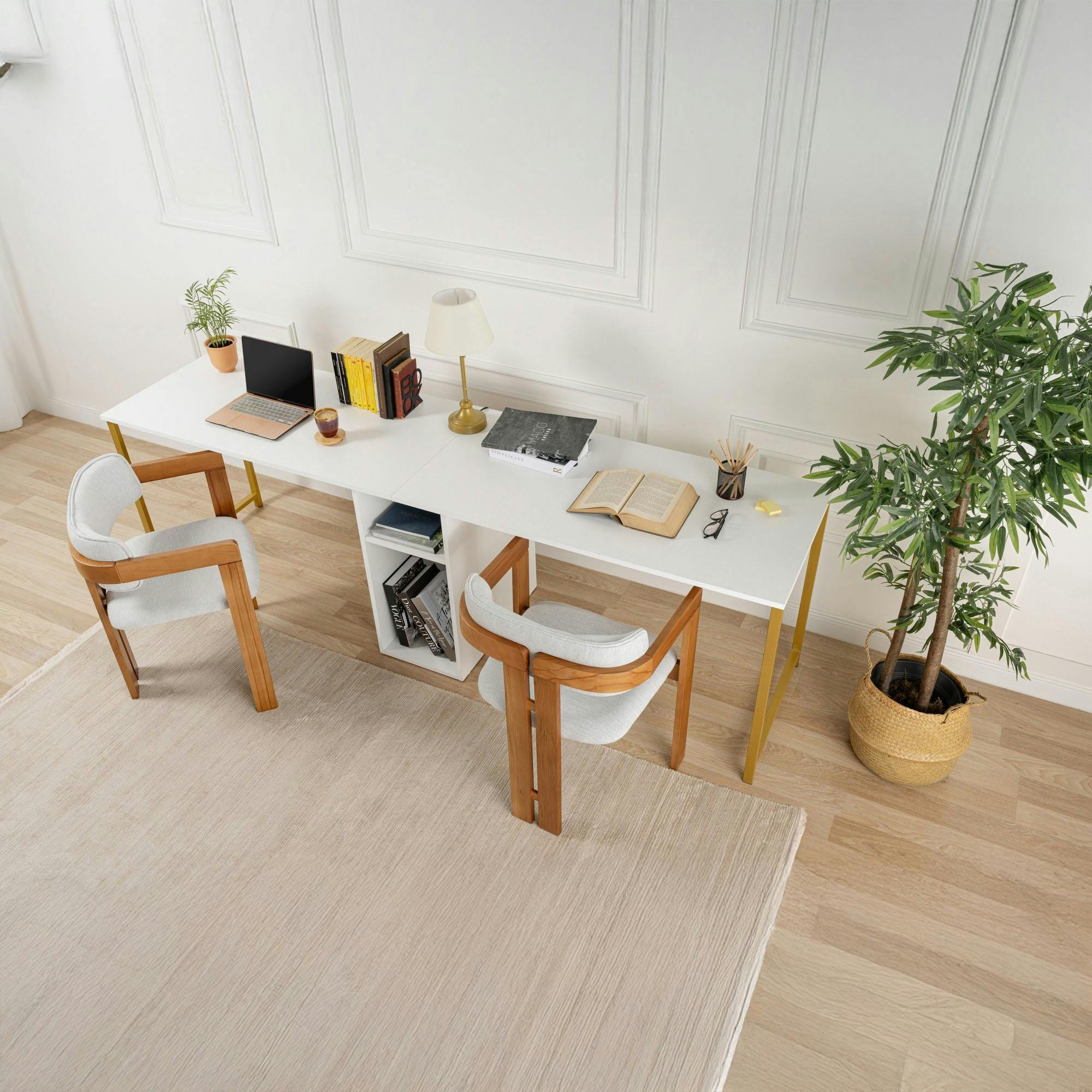 Bureau double blanc avec rangement central intégré MARFA | Bureaux | Pier Import