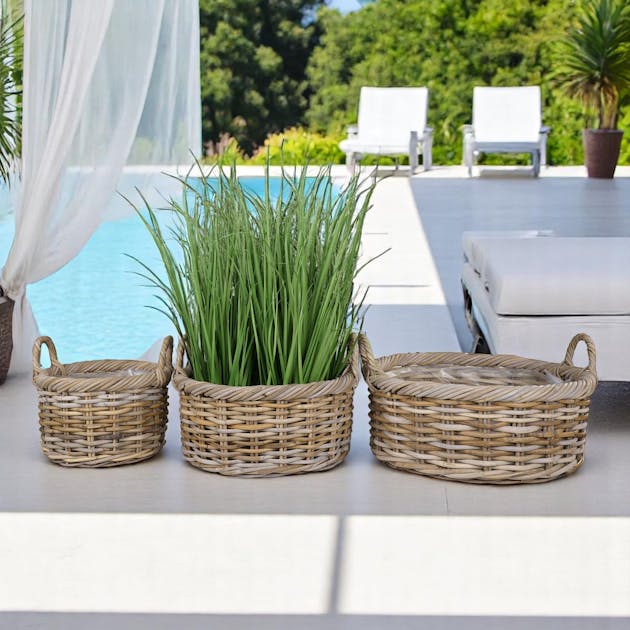 Cache-pot bas en rotin (lot de 2) | Caches-pots | Pier Import