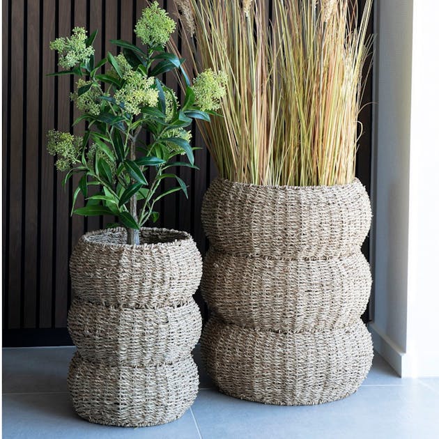 Cache-pot en jonc de mer pour grandes plantes, forme ronde (lot de 2 ...