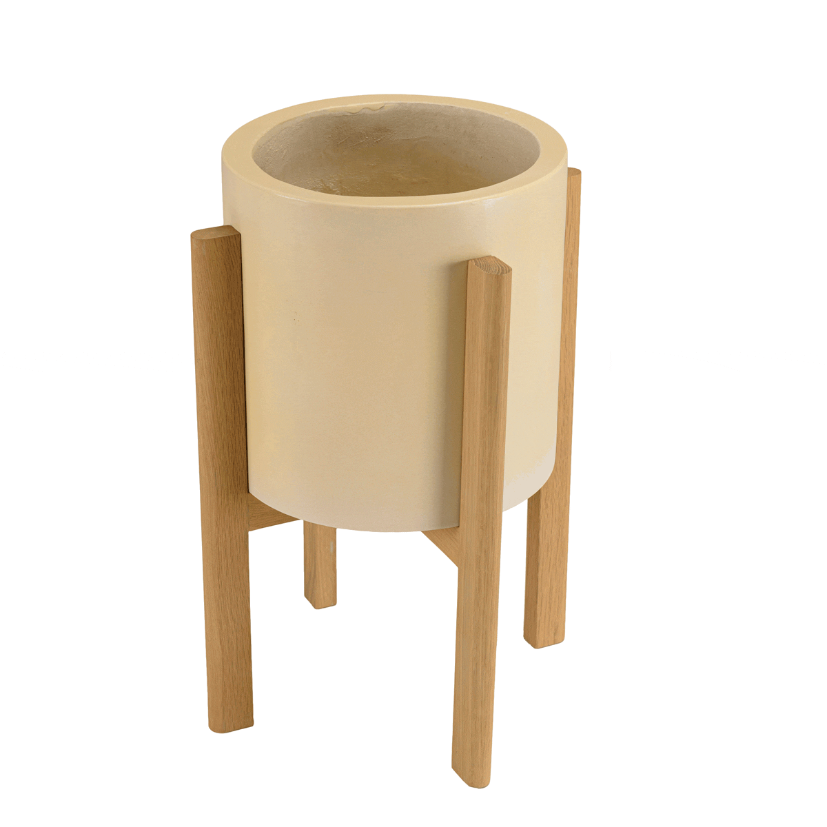Cache-pot rond en béton sur pied bois 55 cm BRASILIA | Caches-pots ...