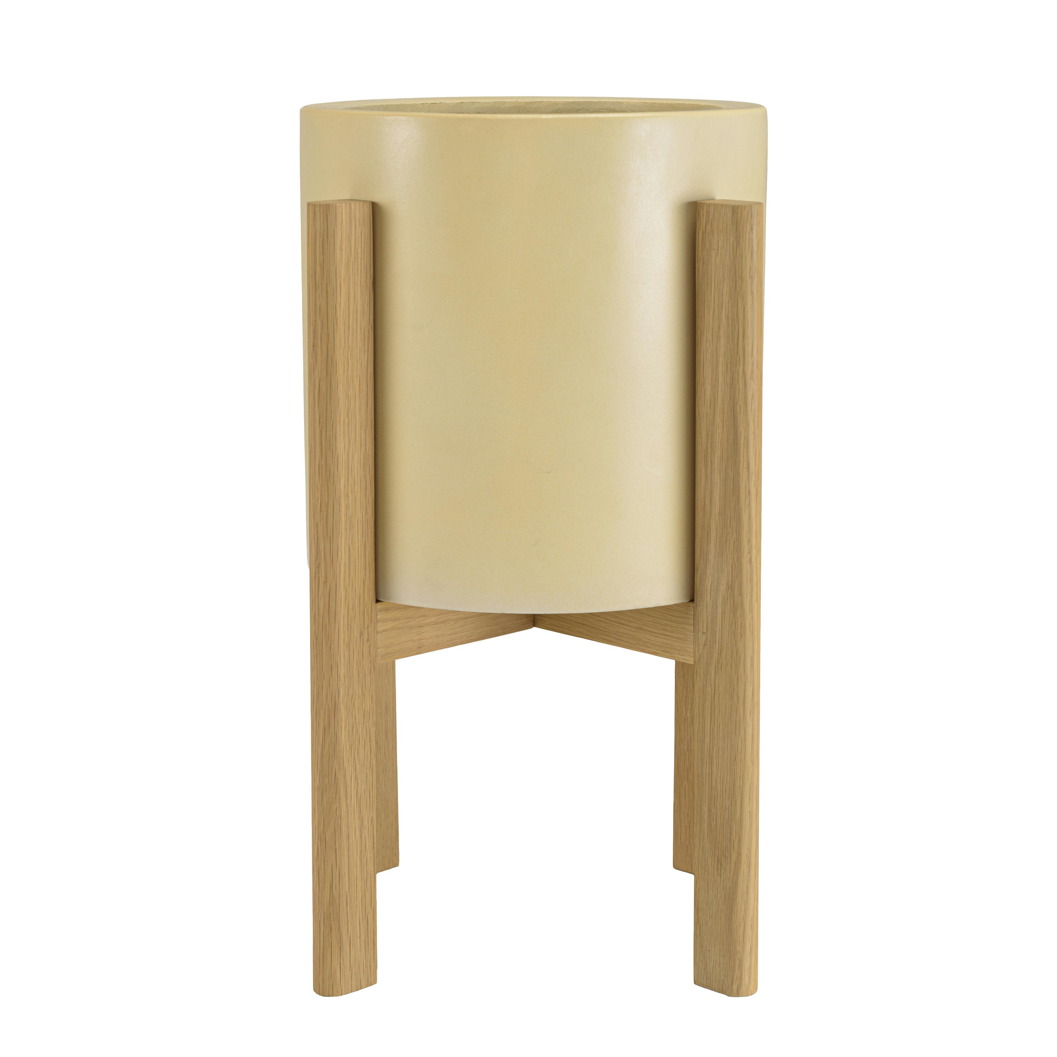 Cache-pot rond en béton sur pied bois 55 cm BRASILIA | Caches-pots ...