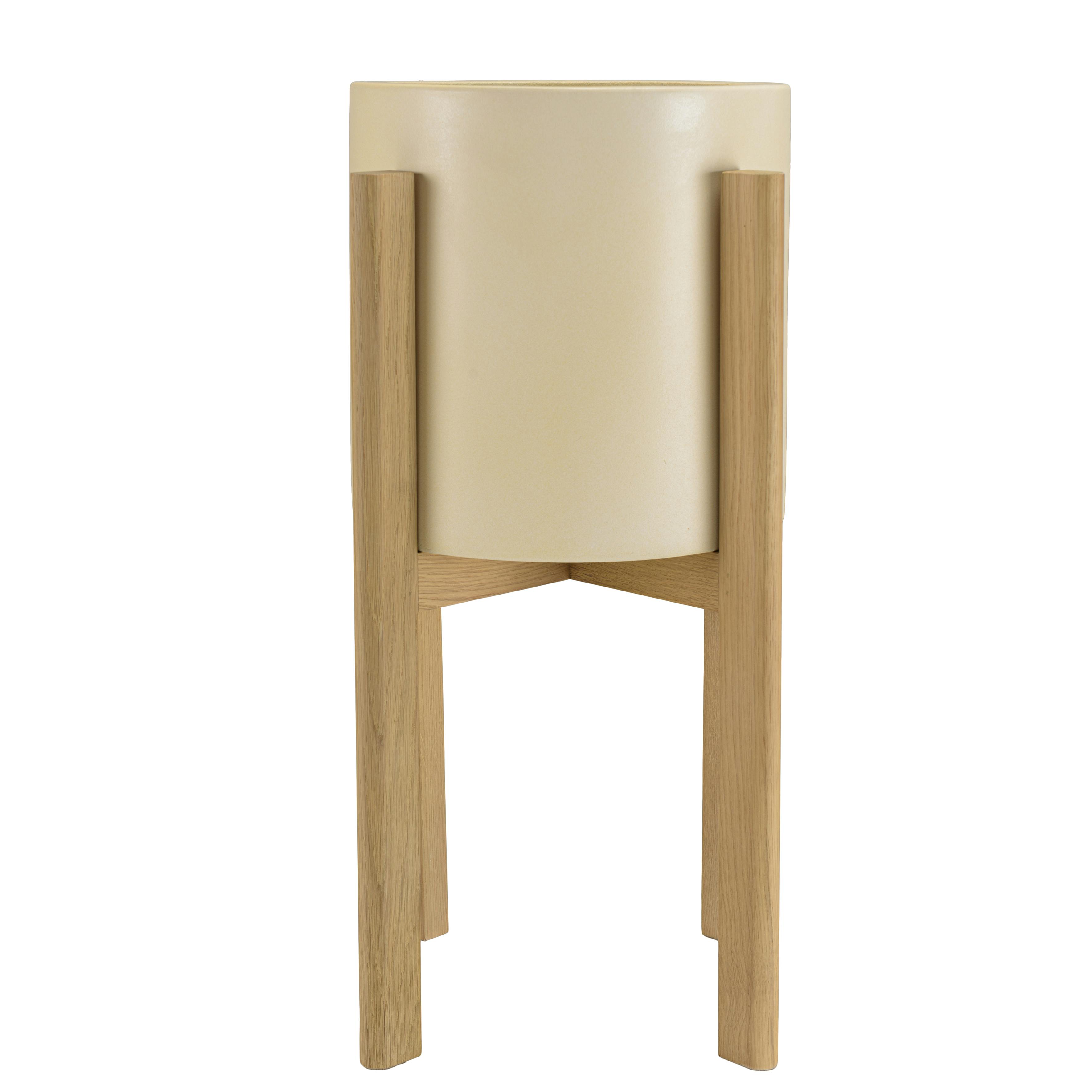 Cache-pot rond en béton sur pied bois 65 cm BRASILIA | Caches-pots ...