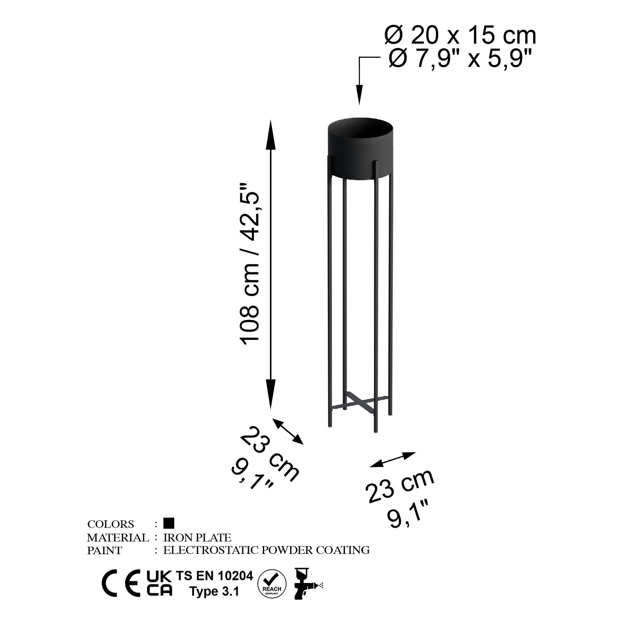 Cache-pot sur pied en métal noir – style moderne, 108 cm | Caches-pots ...