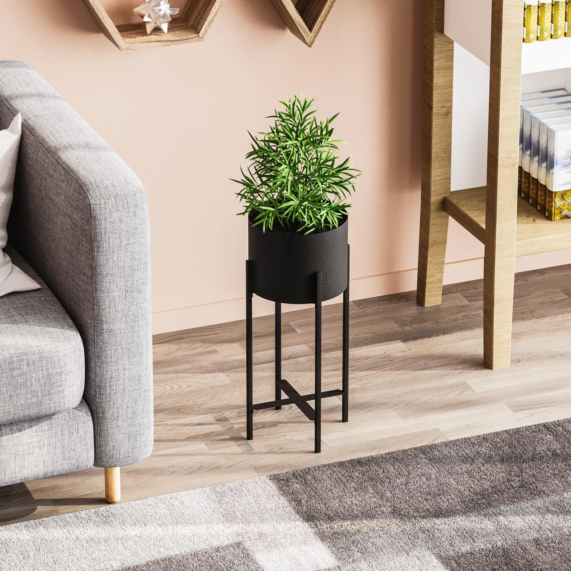 Cache-pot sur pied en métal noir – style moderne | Caches-pots | Pier ...