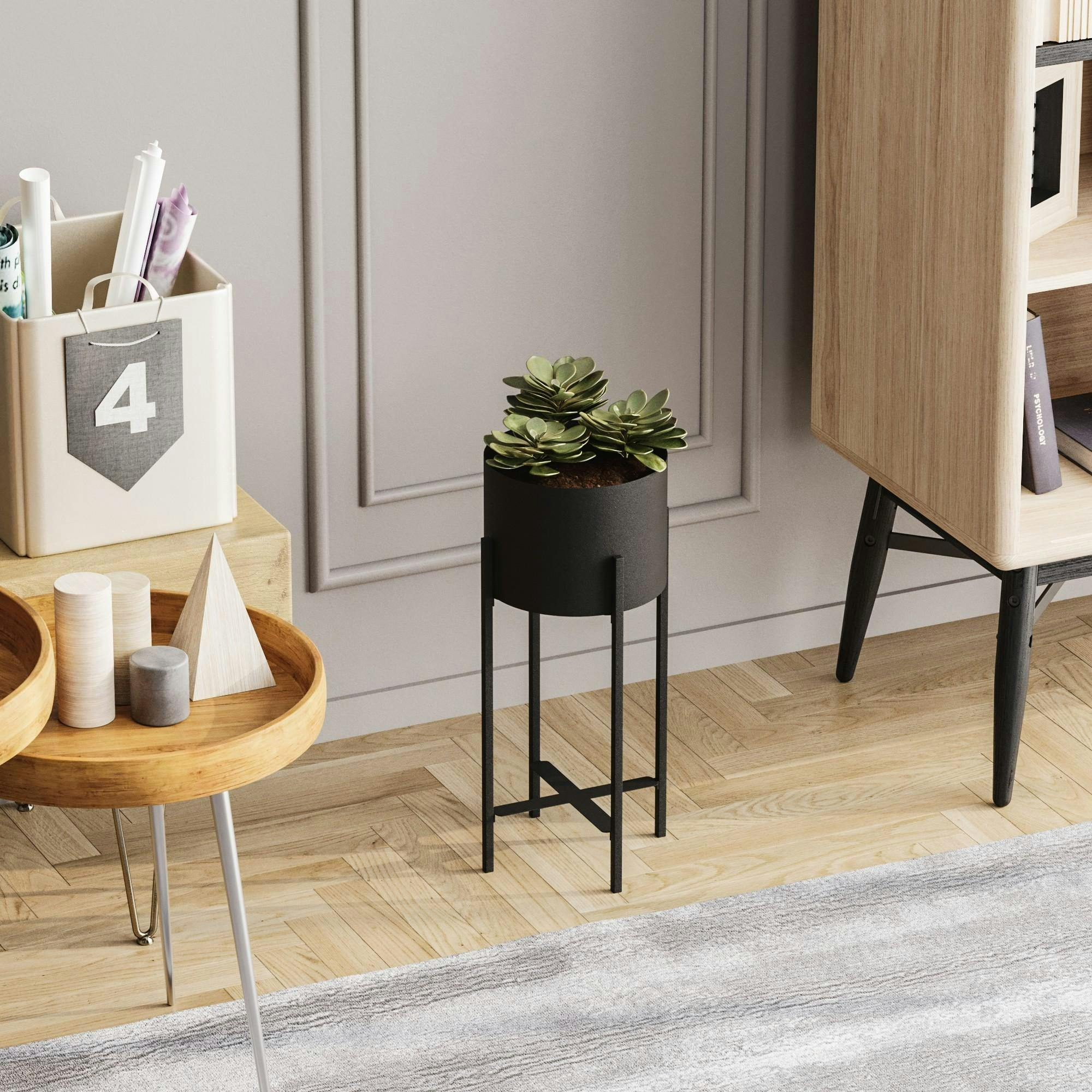 Cache-pot sur pied en métal noir – style moderne | Caches-pots | Pier ...
