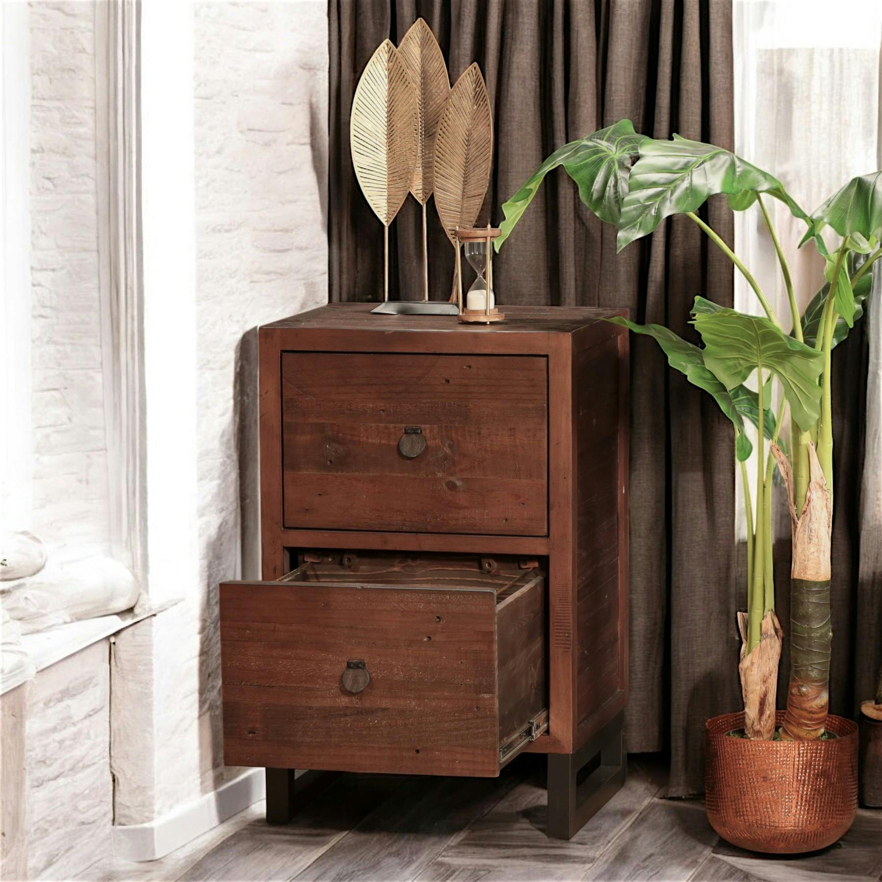 Caisson de bureau en bois brun recyclé 2 tiroirs SAMOA | Caissons de ...