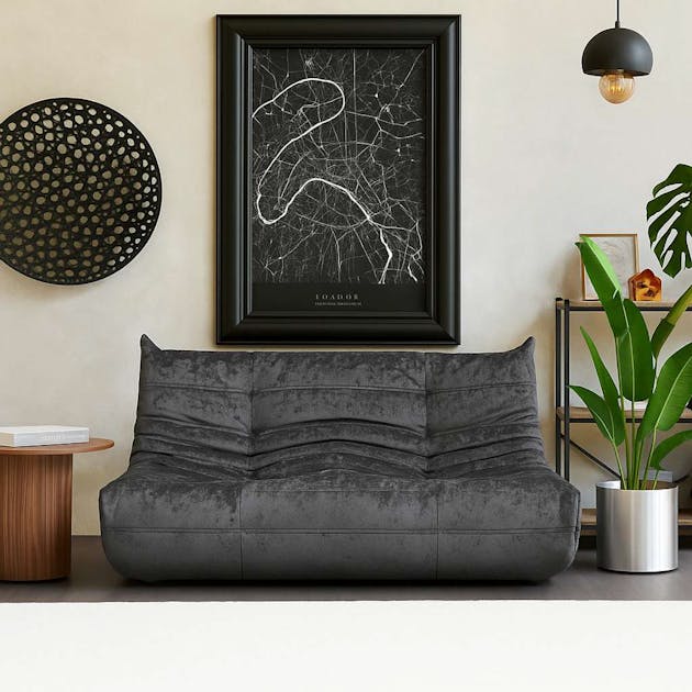Canapé 2 places gris sombre tissu plissé 145 cm ARVEN | Canapés | Pier ...