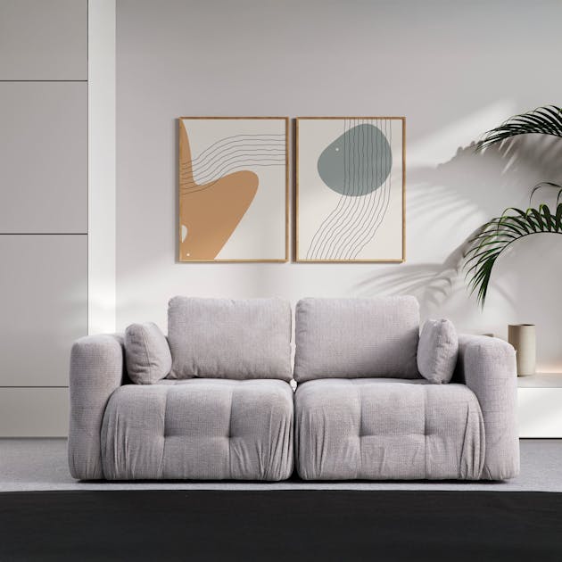 Canapé 2 places modulable gris clair, forme organique BARI | Canapés ...