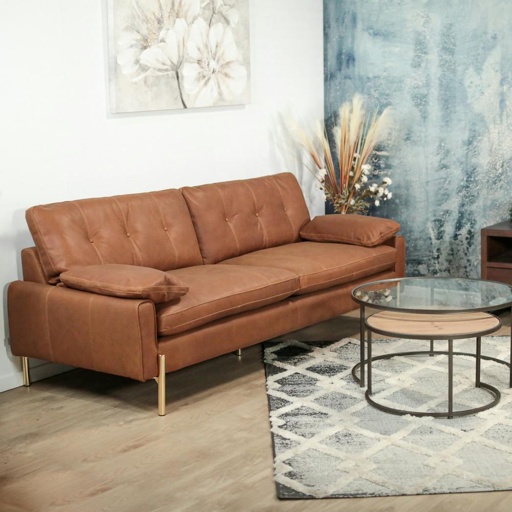 Canapé 3 places en cuir camel GLASGOW | Canapés | Pier Import