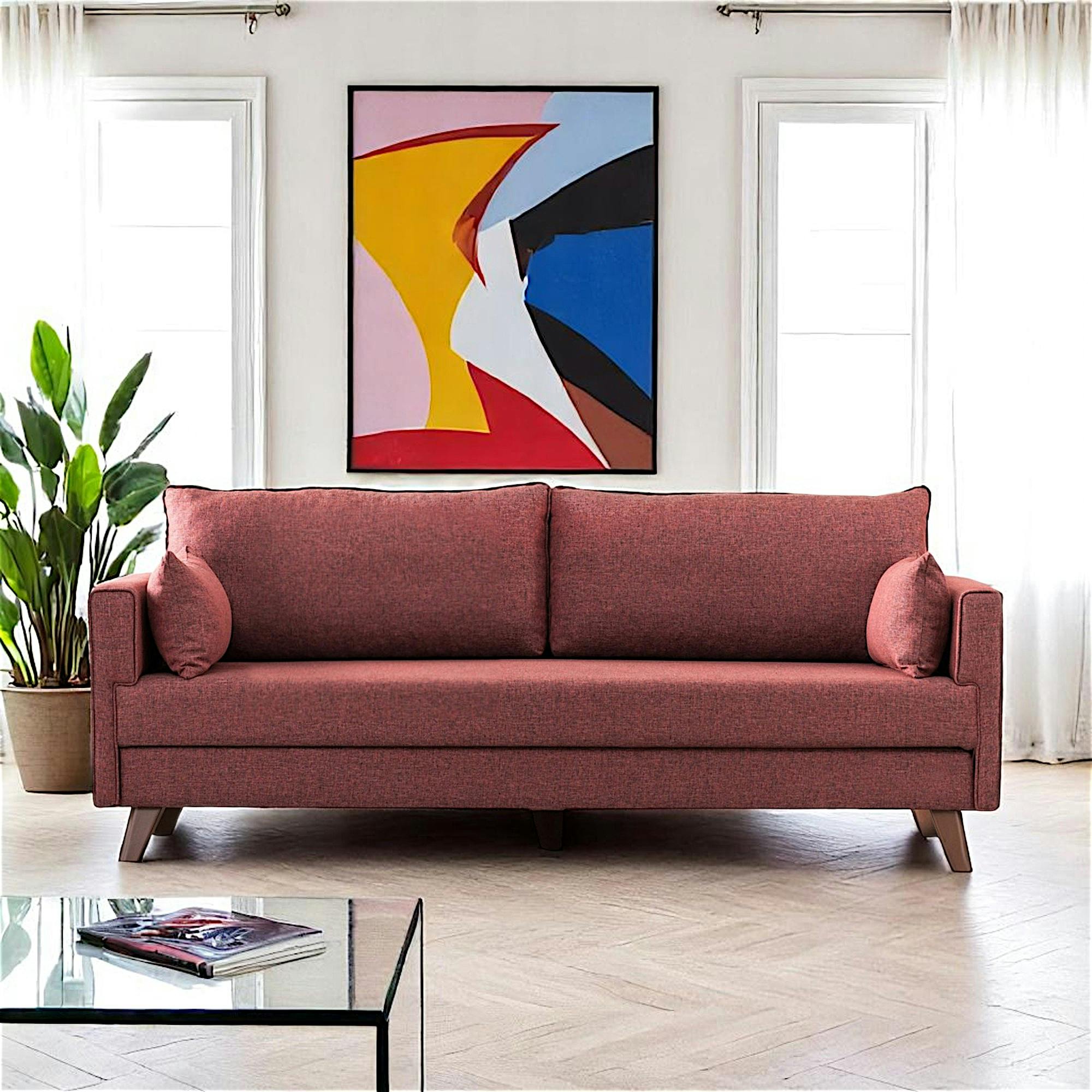 Canapé 3 places rouge chiné - dos droit SPLIT | Canapés | Pier Import