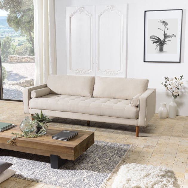 Canapé beige 4 places pieds bois TIM | Canapés | Pier Import