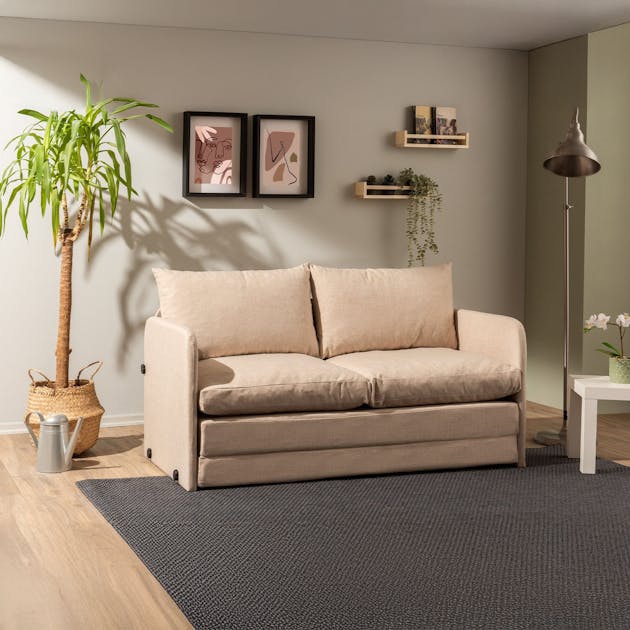 Canapé-lit en lin beige, 2 personnes 140 cm ORURO | Canapés | Pier Import
