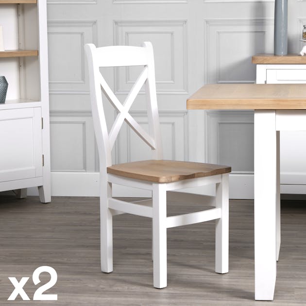 Chaise blanche assise bois dossier croisé en chêne (lot de 2) NAXOS ...