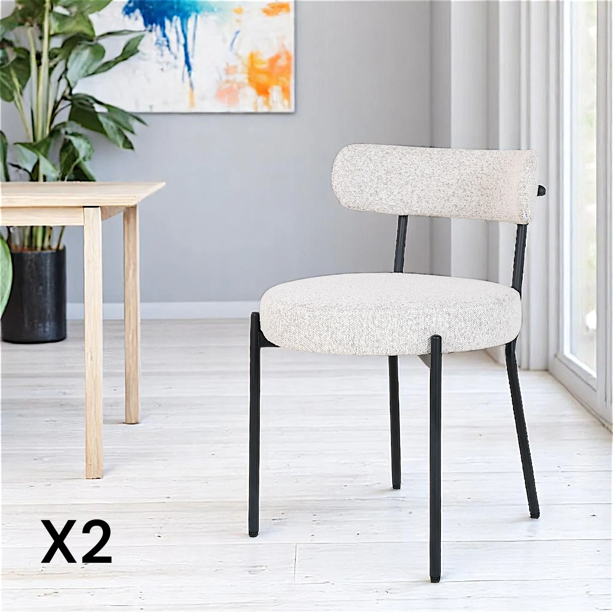 Chaise blanche ronde en tissu bouclette (lot de 2) SAVONE | Chaises ...
