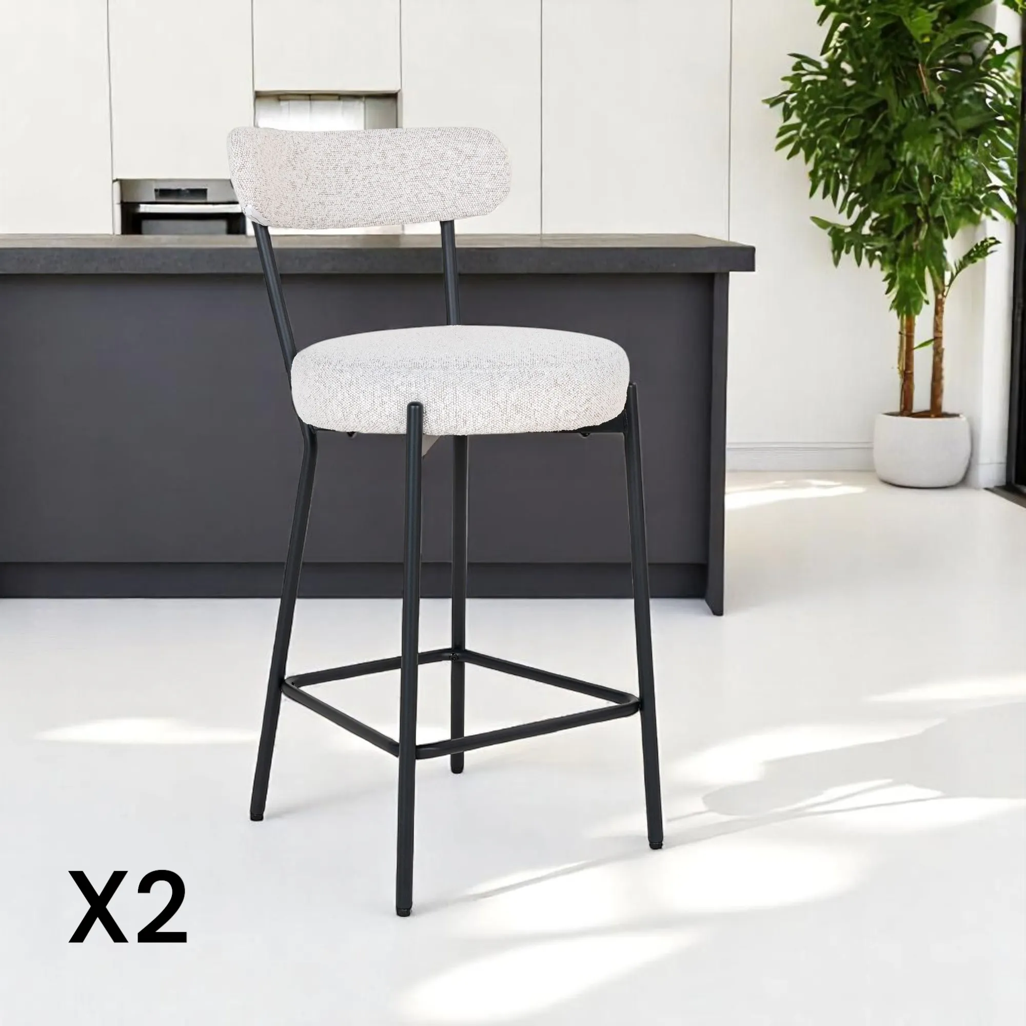 Chaise de bar moderne en tissu bouclette blanche (lot de 2) SAVONE ...