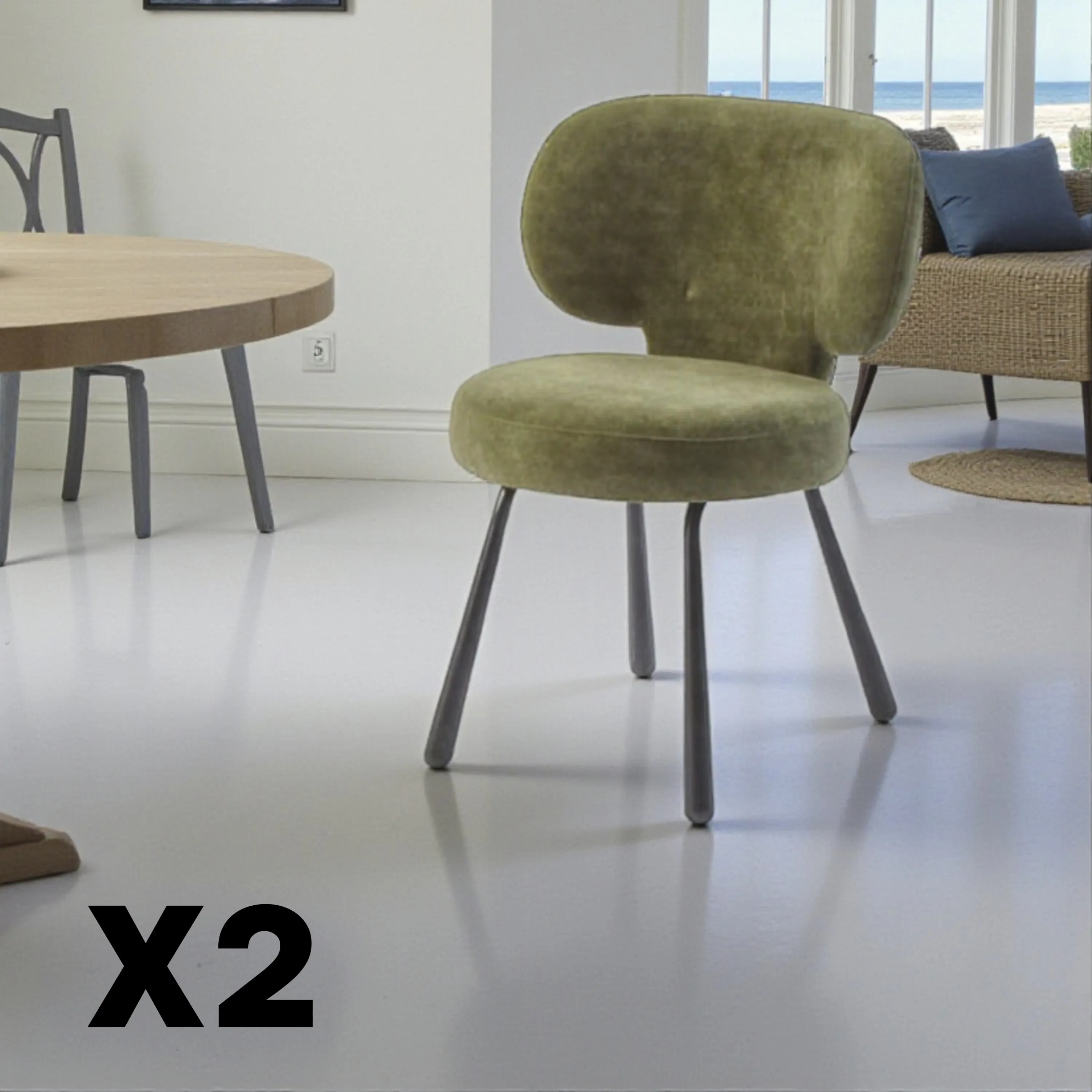 Chaise de salle à manger verte, assise ronde (lot de 2) LIGURIE ...
