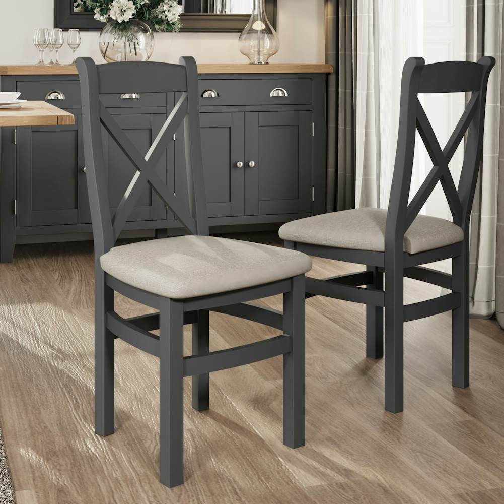 Chaise en bois et tissu avec dossier croisé finition charbon (lot de 2 ...